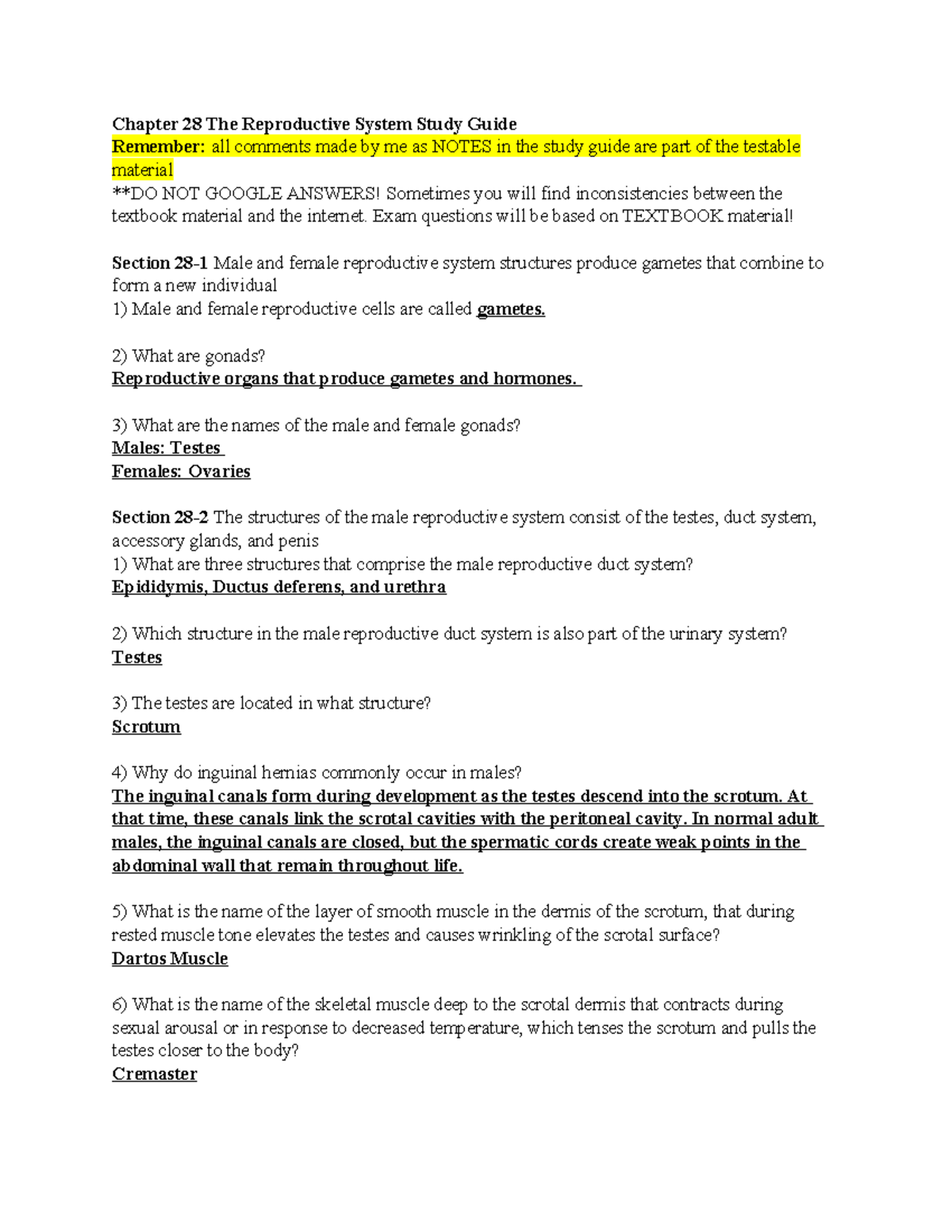 Chapter 28 The Reproductive System Study Guide Spring 2022 - Chapter 28 ...