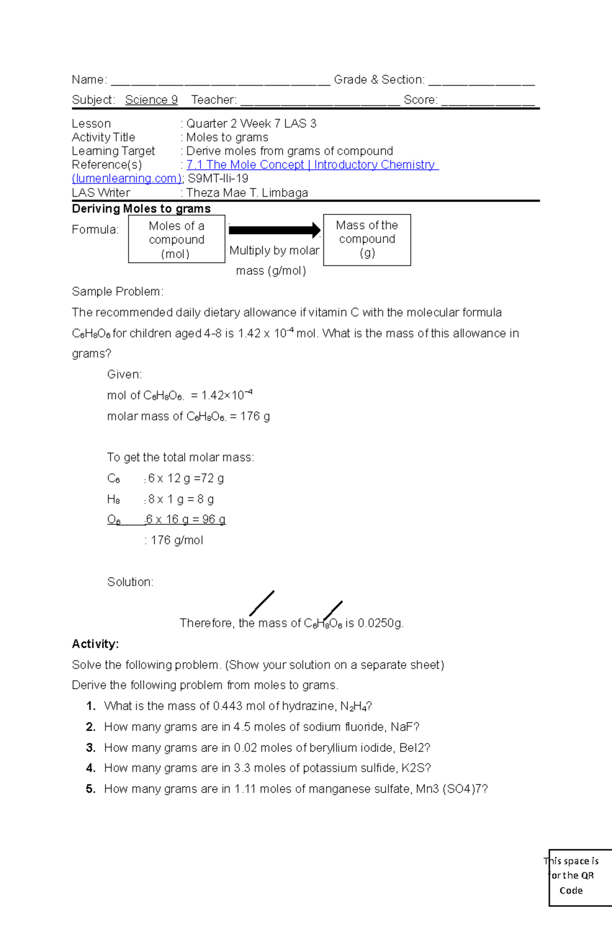 Science 9 Q2 Week7 LAS3 - Name: _________________________________ Grade ...