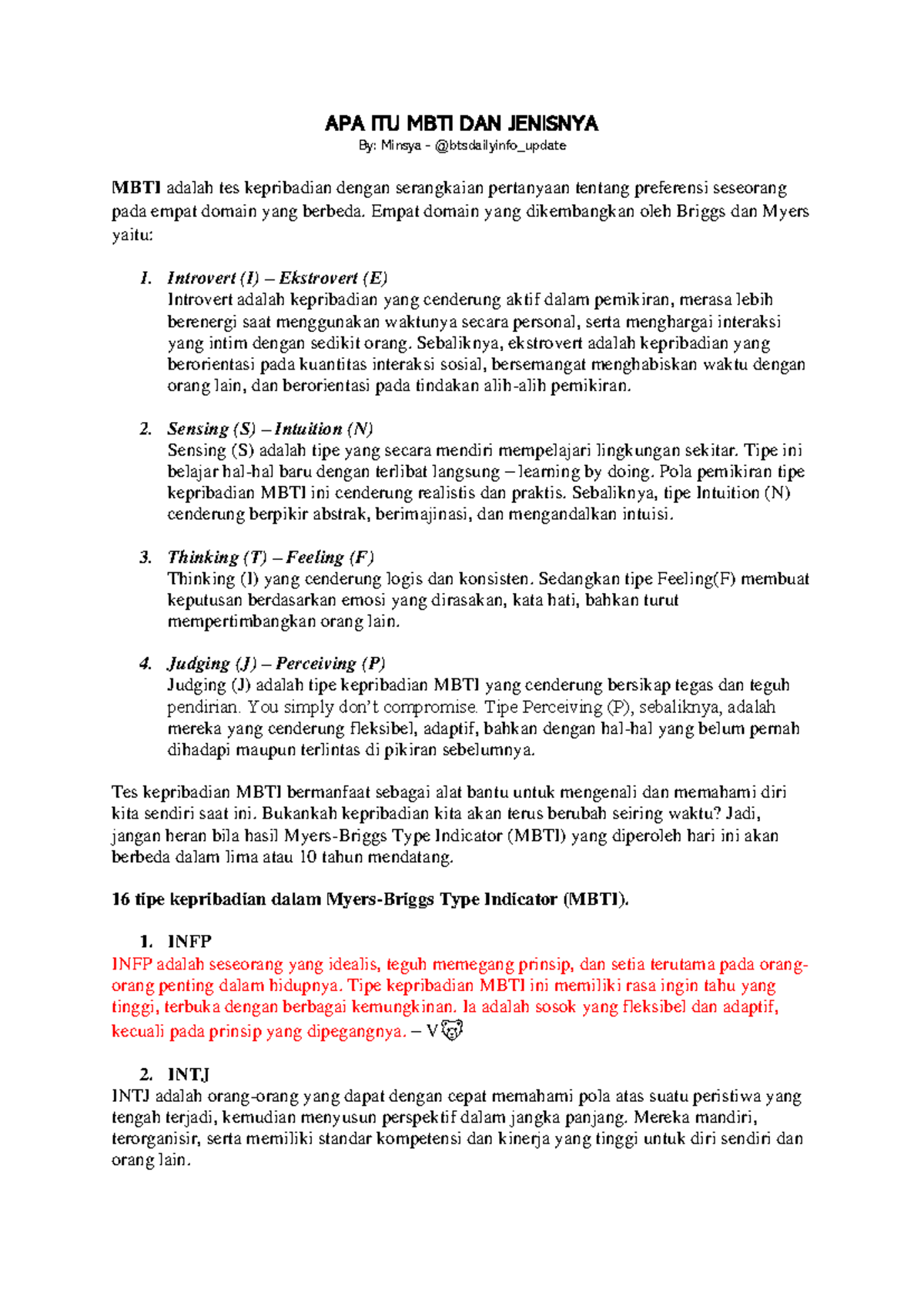 Mengenal MBTI dan jenis-jenis kepribadian - APA ITU MBTI DAN JENISNYA ...
