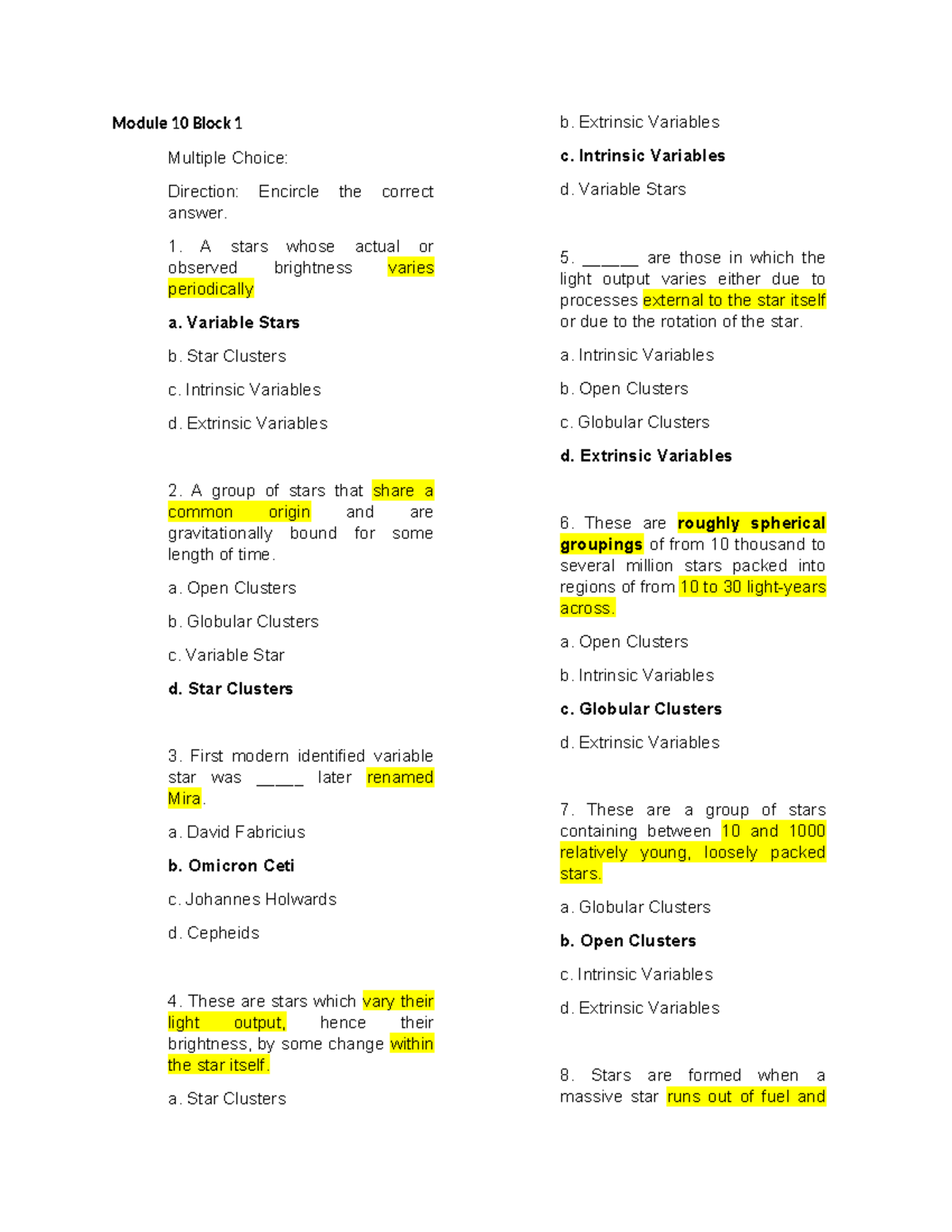 Astronomy Reviewer 3 1 and 3 2 - Module 10 Block 1 Multiple Choice ...
