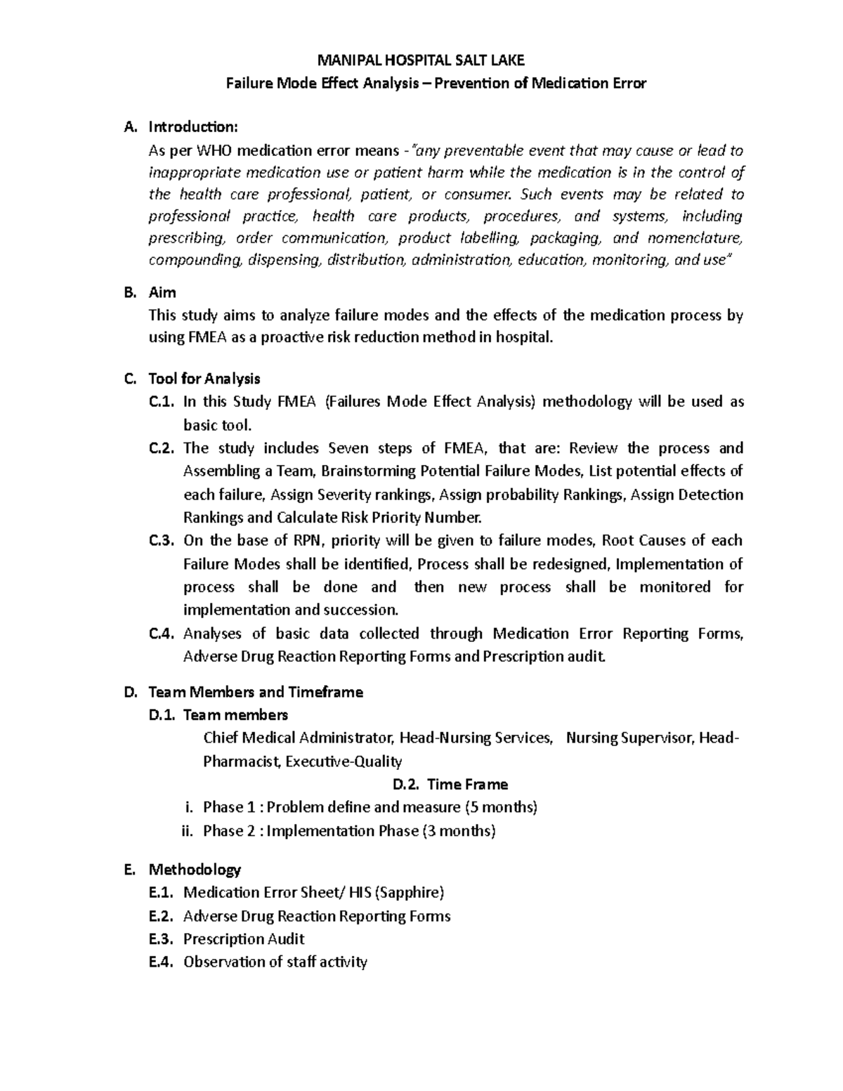 FMEA - Preventing Medication Error - MANIPAL HOSPITAL SALT LAKE Failure ...