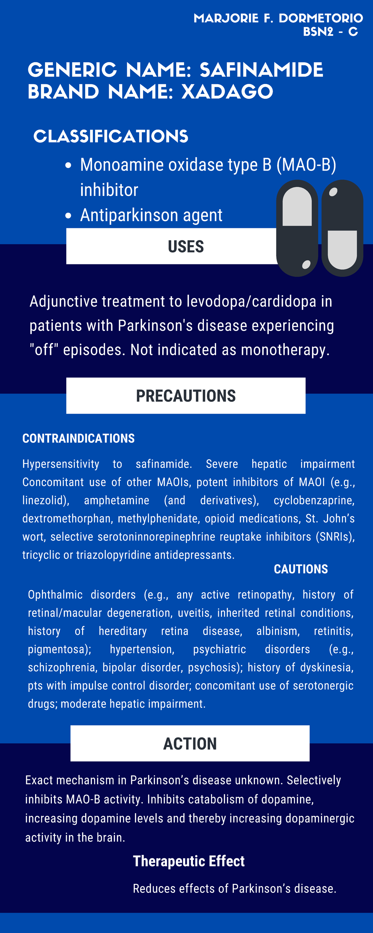 Drug Discussion Week17 NCM106 - USES PRECAUTIONS ACTION GENERIC NAME ...