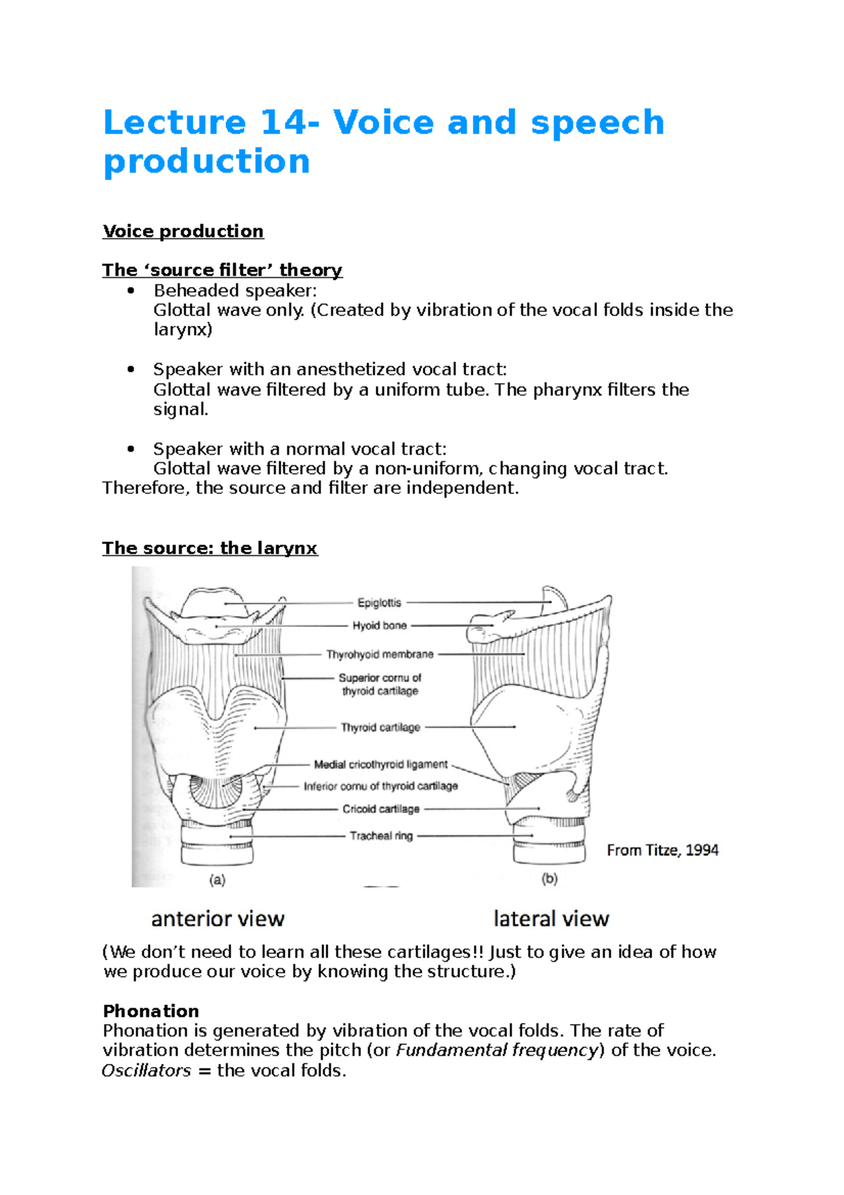 Lecture 14- Voice and speech production - Lecture 14- Voice and speech ...