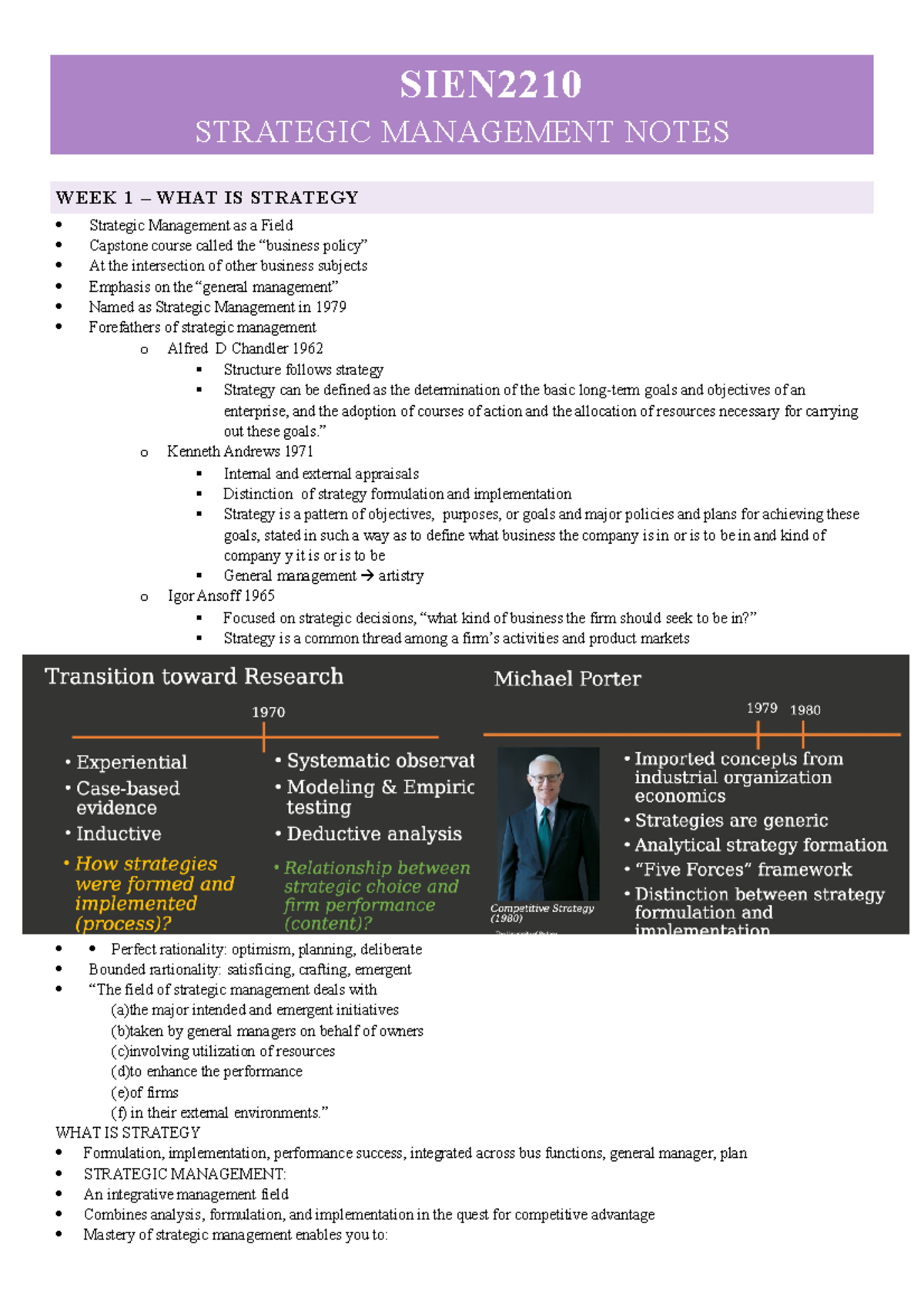 SIEN2210 Notes - SIEN STRATEGIC MANAGEMENT NOTES WEEK 1 – WHAT IS ...