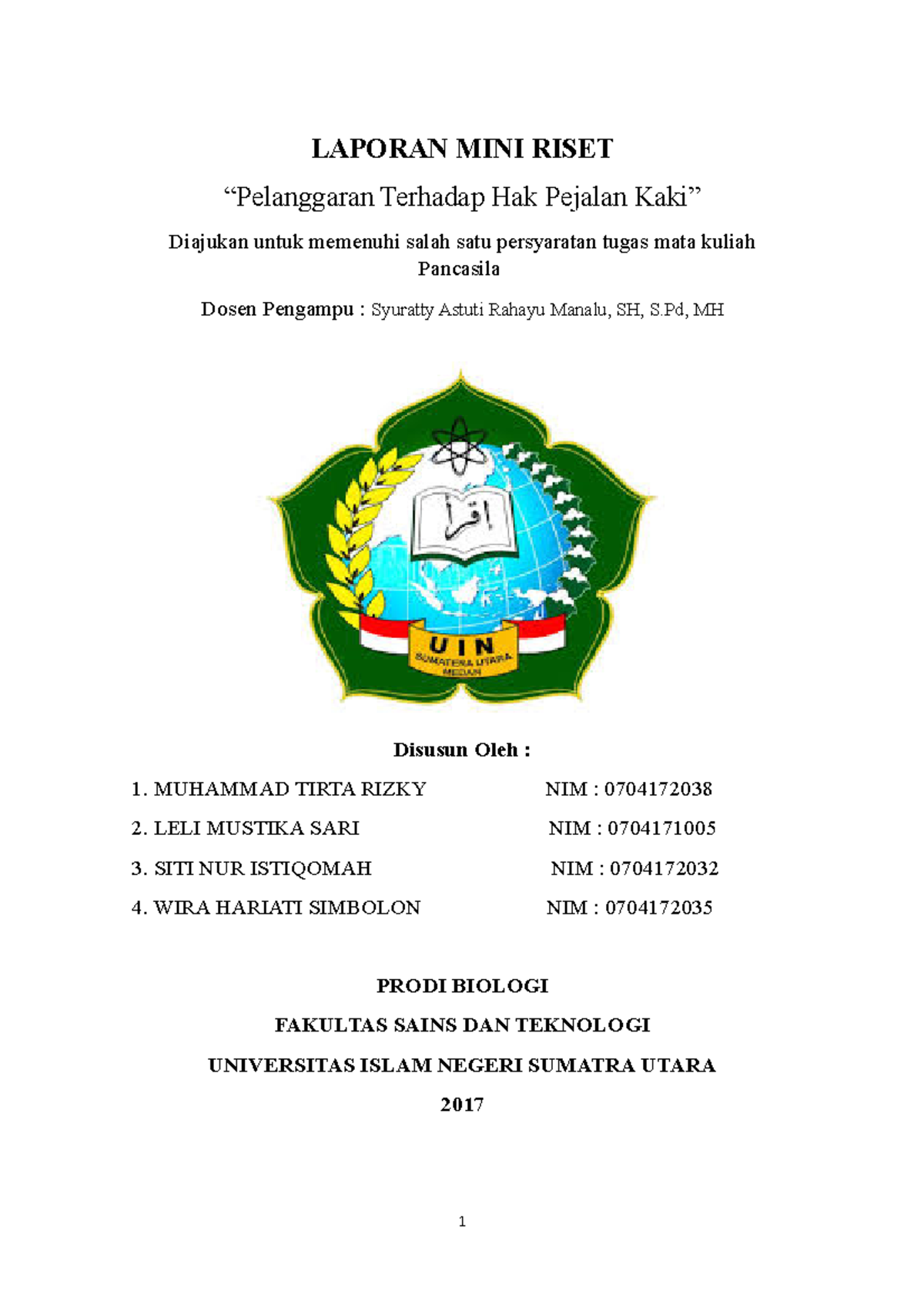 Laporan MINI Riset - assignment about Indonesian language - LAPORAN MINI RISET “Pelanggaran ...