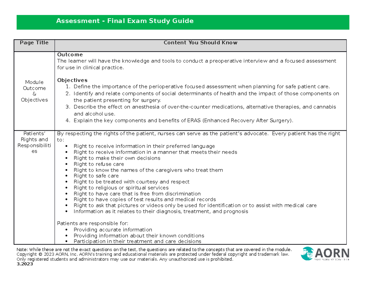 Study Guide Assessment - Page Title Content You Should Know Module ...