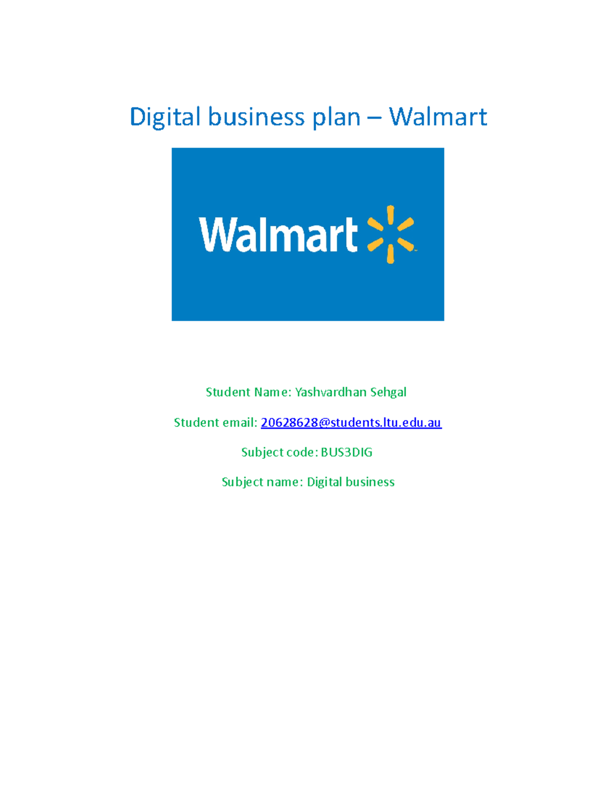 Digital business report - Digital business plan – Walmart Student Name ...