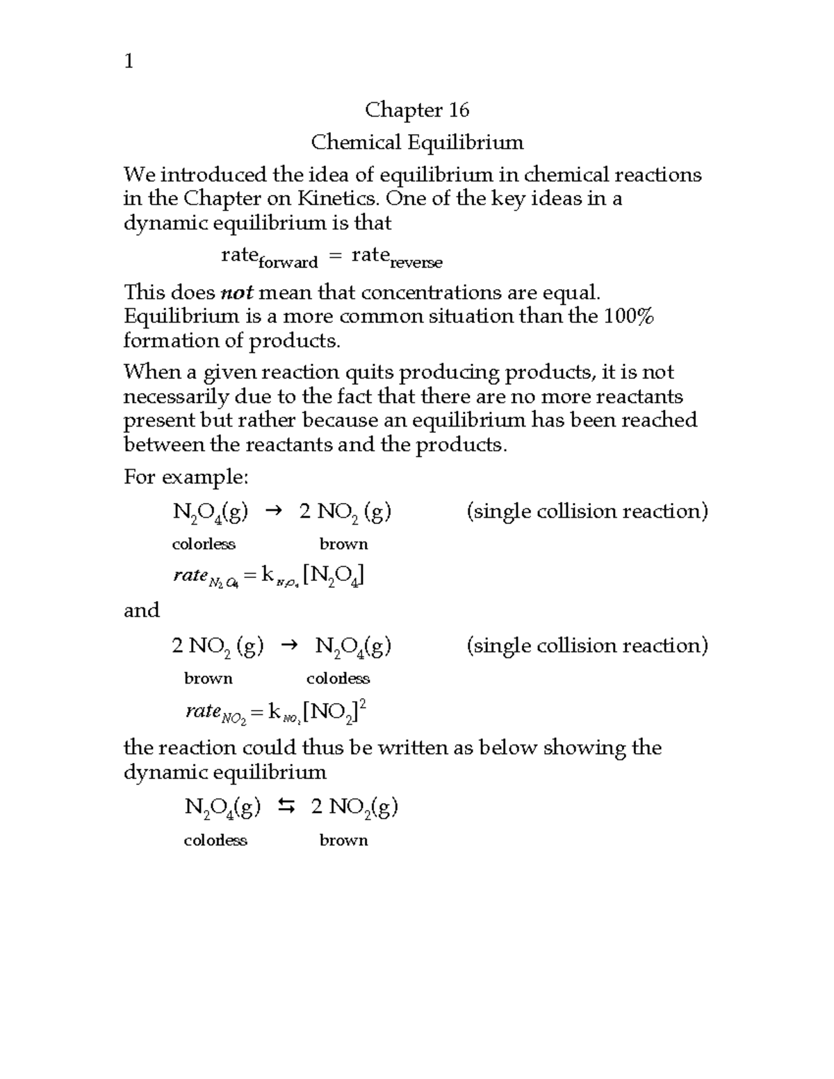 Chem Chapter 16 lecture notes - Chapter 1 6 Chemical Equilibrium We ...