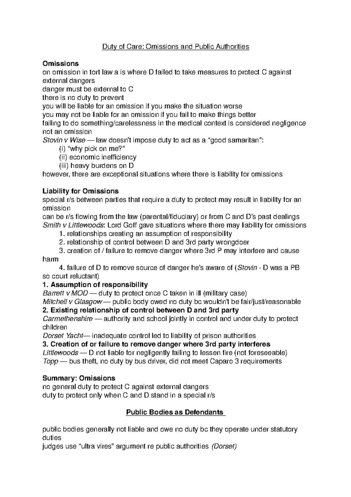 Duty of Care - Omissions and Public Bodies - Duty of Care: Omissions ...