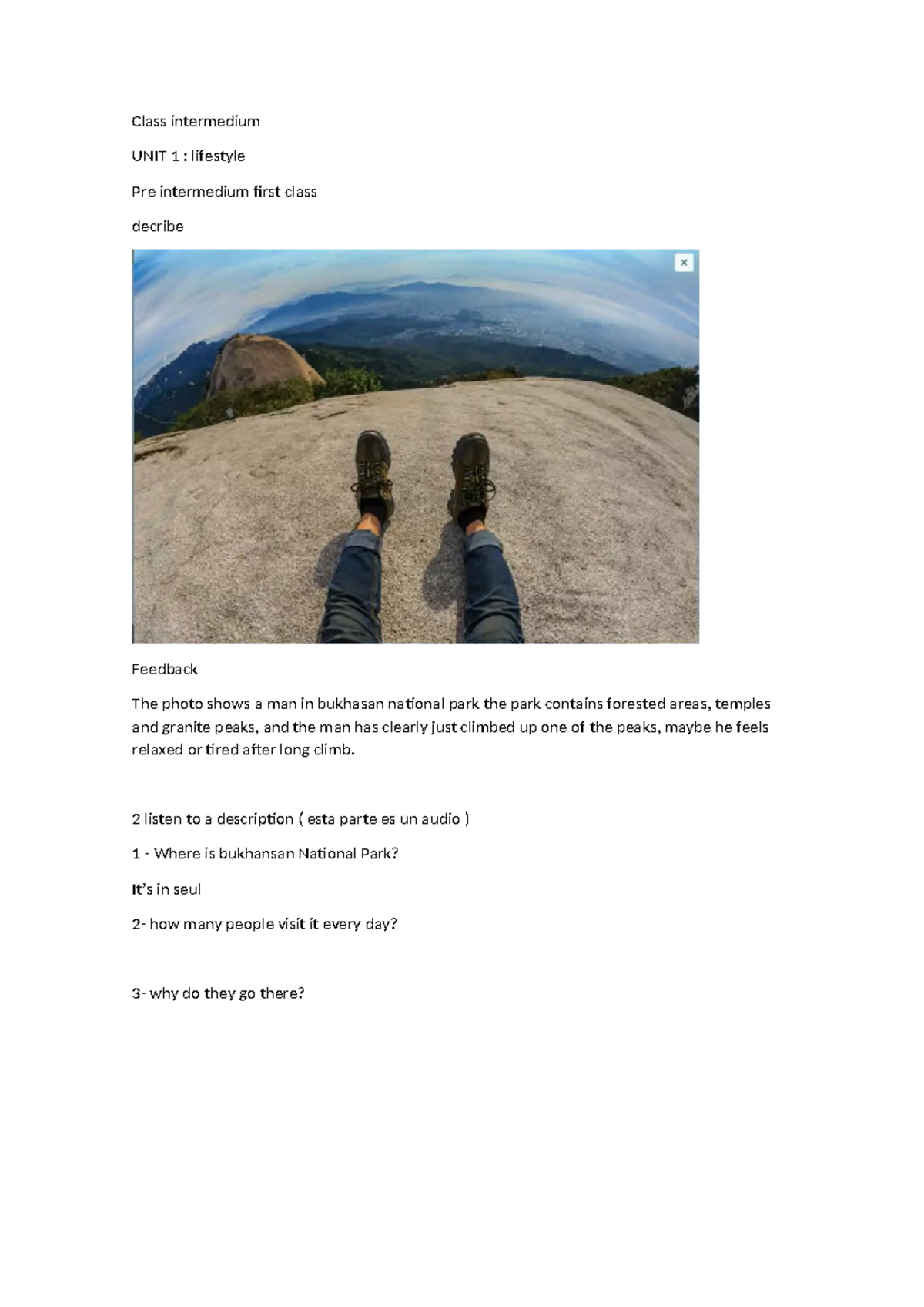 Class intermedium - asfsaf - Class intermedium UNIT 1 : lifestyle Pre ...