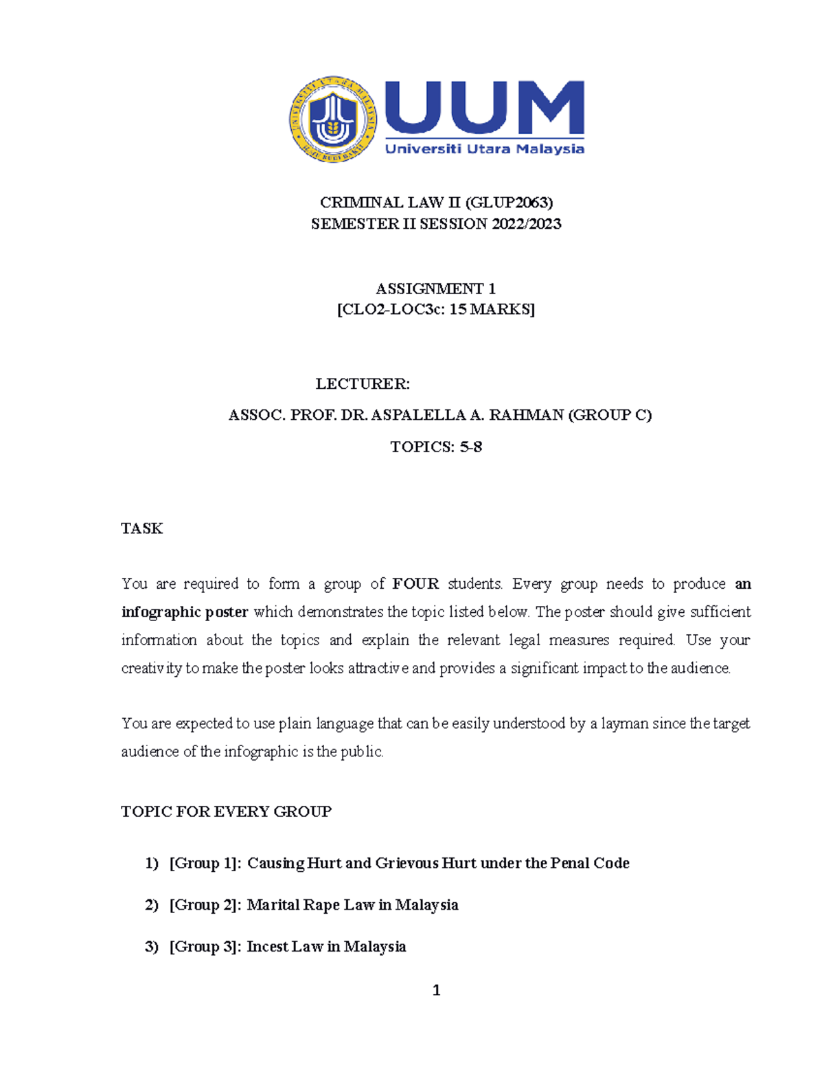 Assignment 1 A222 MAY 2023 - CRIMINAL LAW II (GLUP2063) SEMESTER II ...