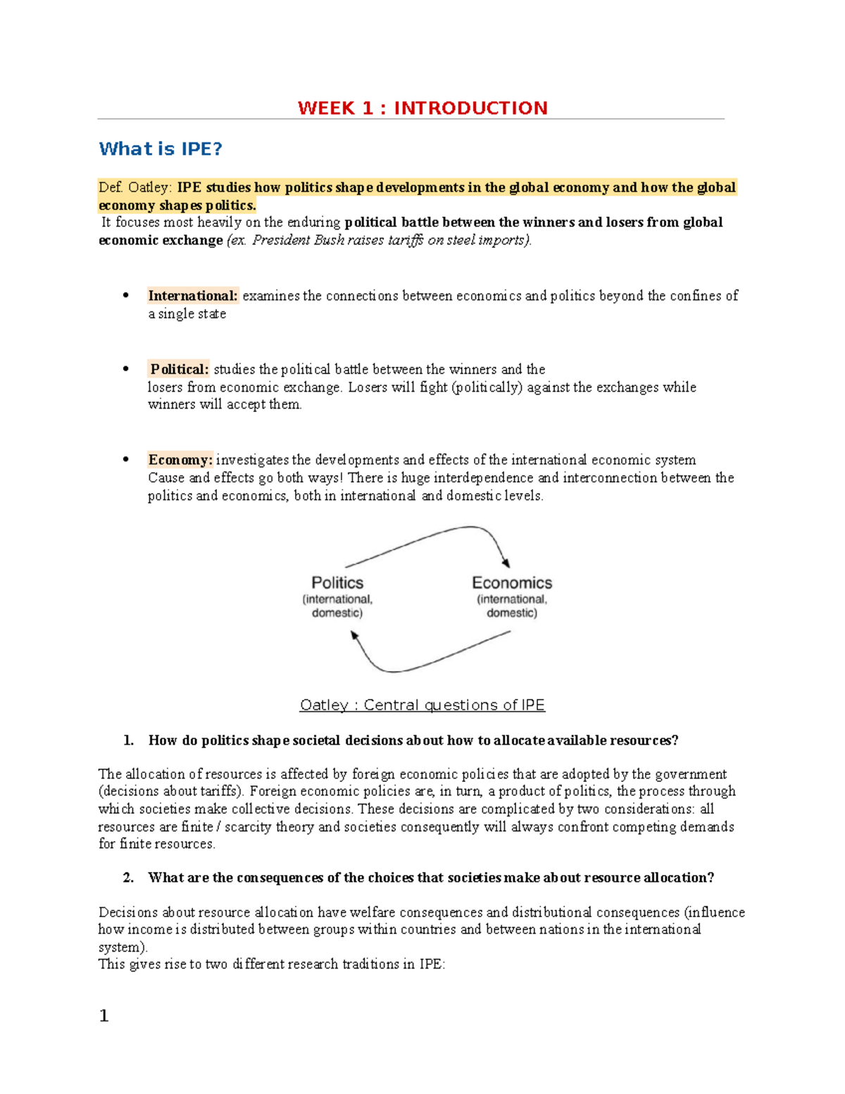 CM1 IPE - Cours 1 IPE - WEEK 1 : INTRODUCTION What is IPE? Def. Oatley ...