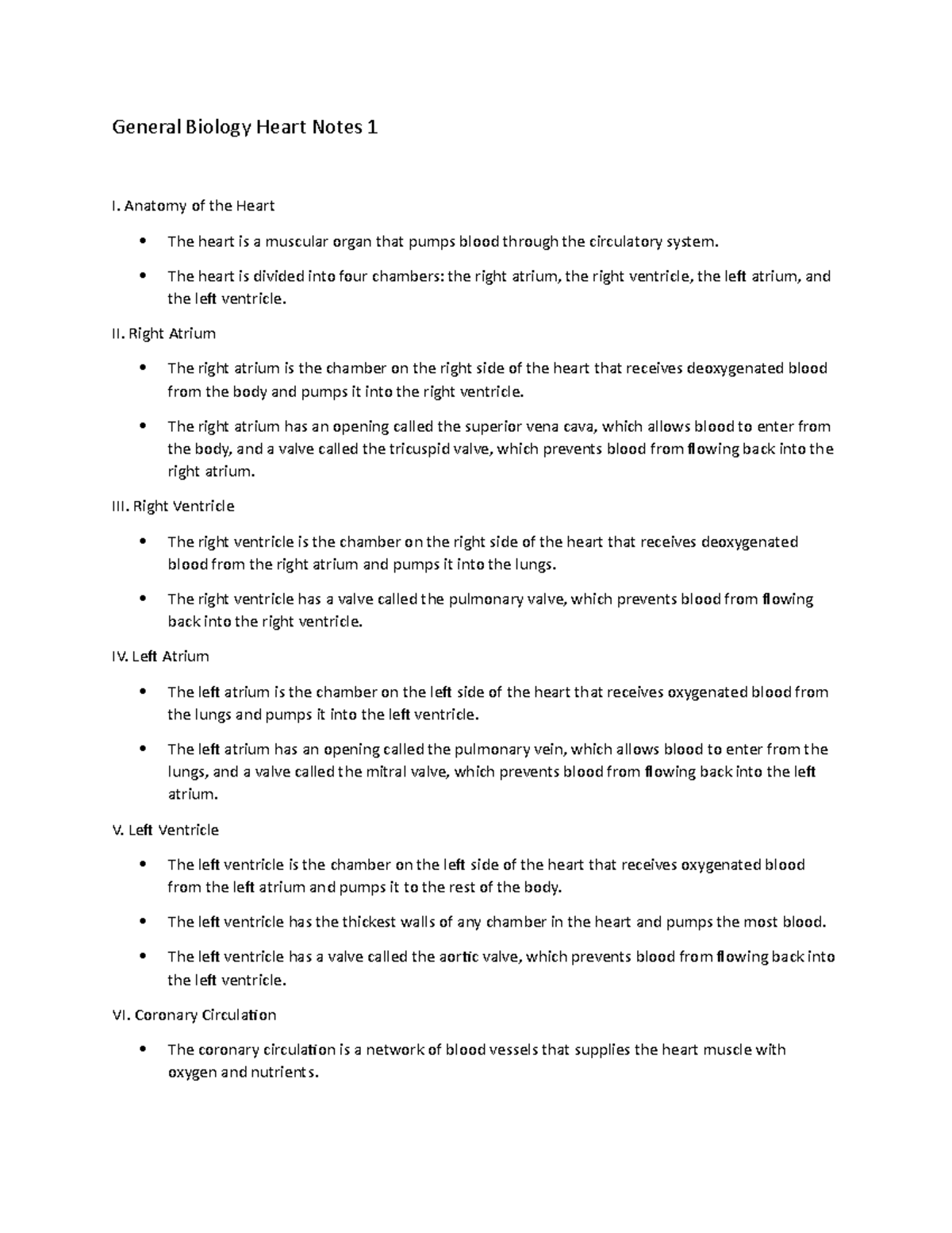 General Biology Heart Notes 1 - Anatomy of the Heart The heart is a ...