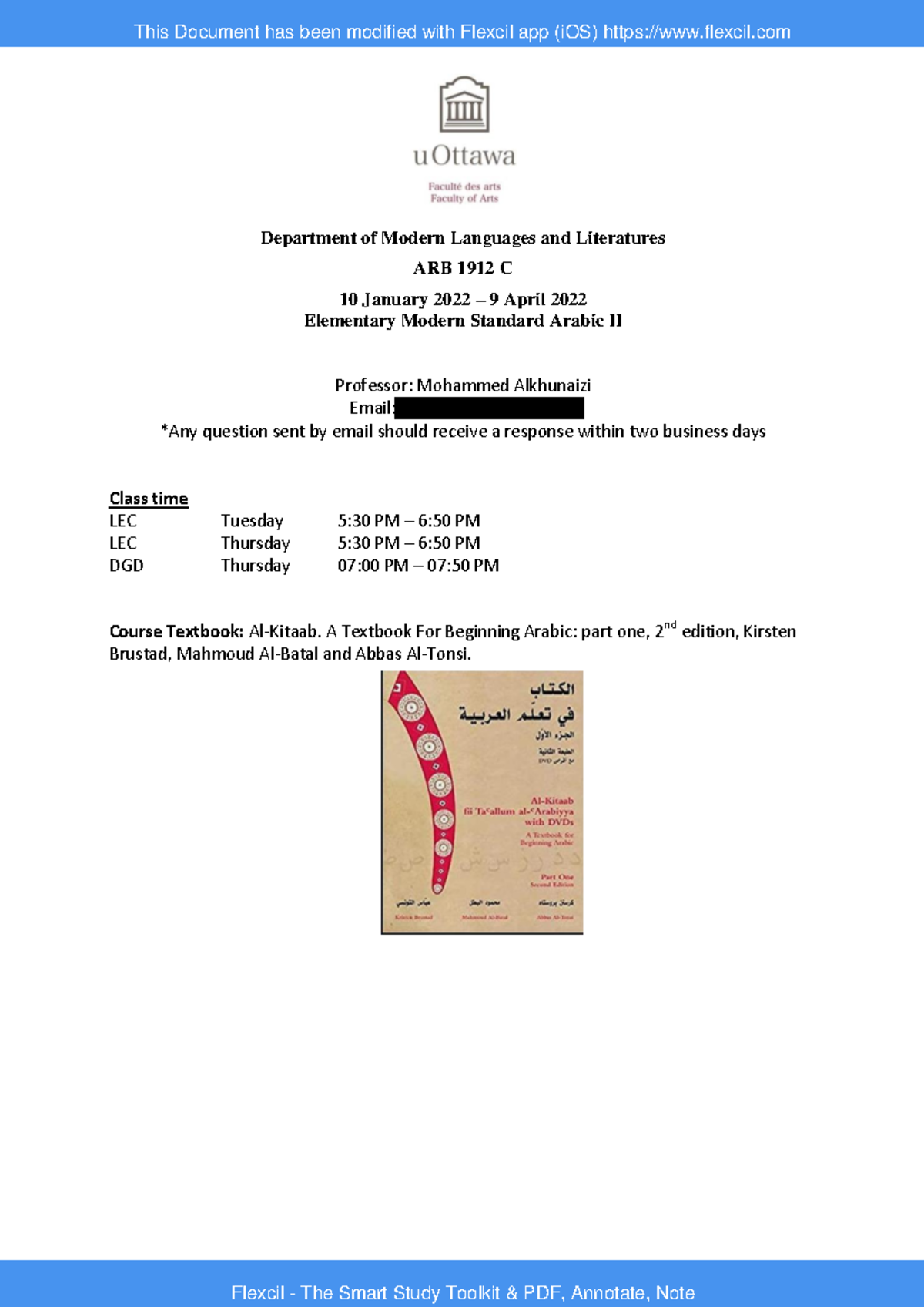 ARB 1912 B Winter 2022 outline - Department of Modern Languages and ...