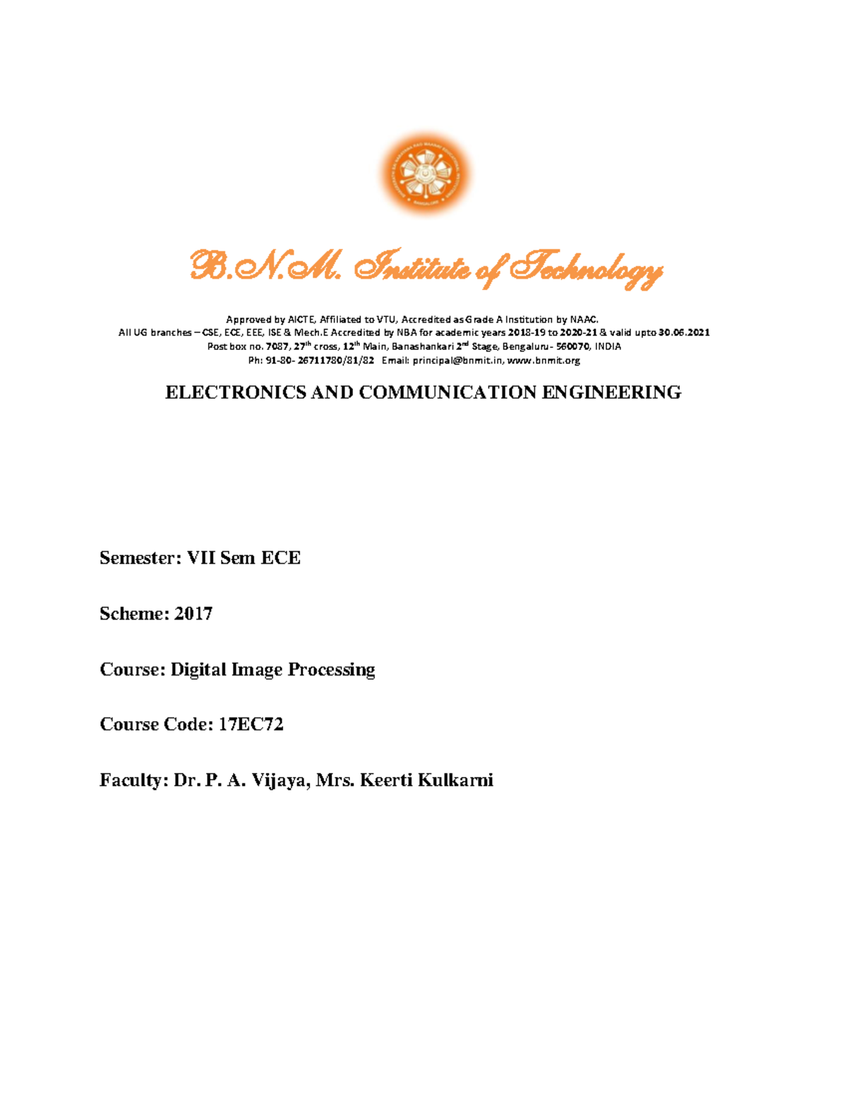 DIP Module 1 digital image processing - B.N. Institute of Technology All UG branches – CSE, ECE ...