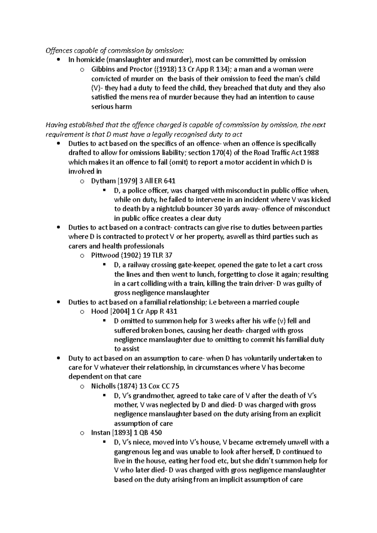 Homicide - Offences capable of commission by omission: In homicide ...