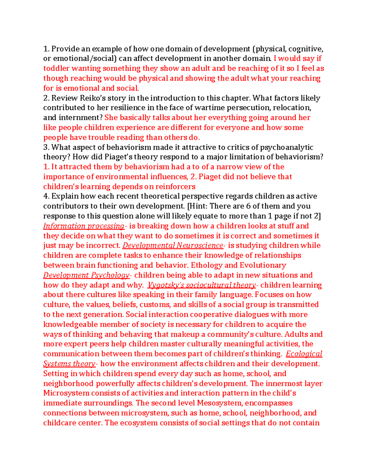 Assignment 1 doc - Provide an example of how one domain of development ...