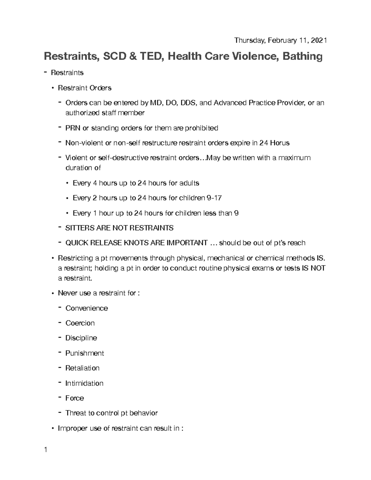 Restraints - Lecture notes 3 - Restraints, SCD & TED, Health Care ...