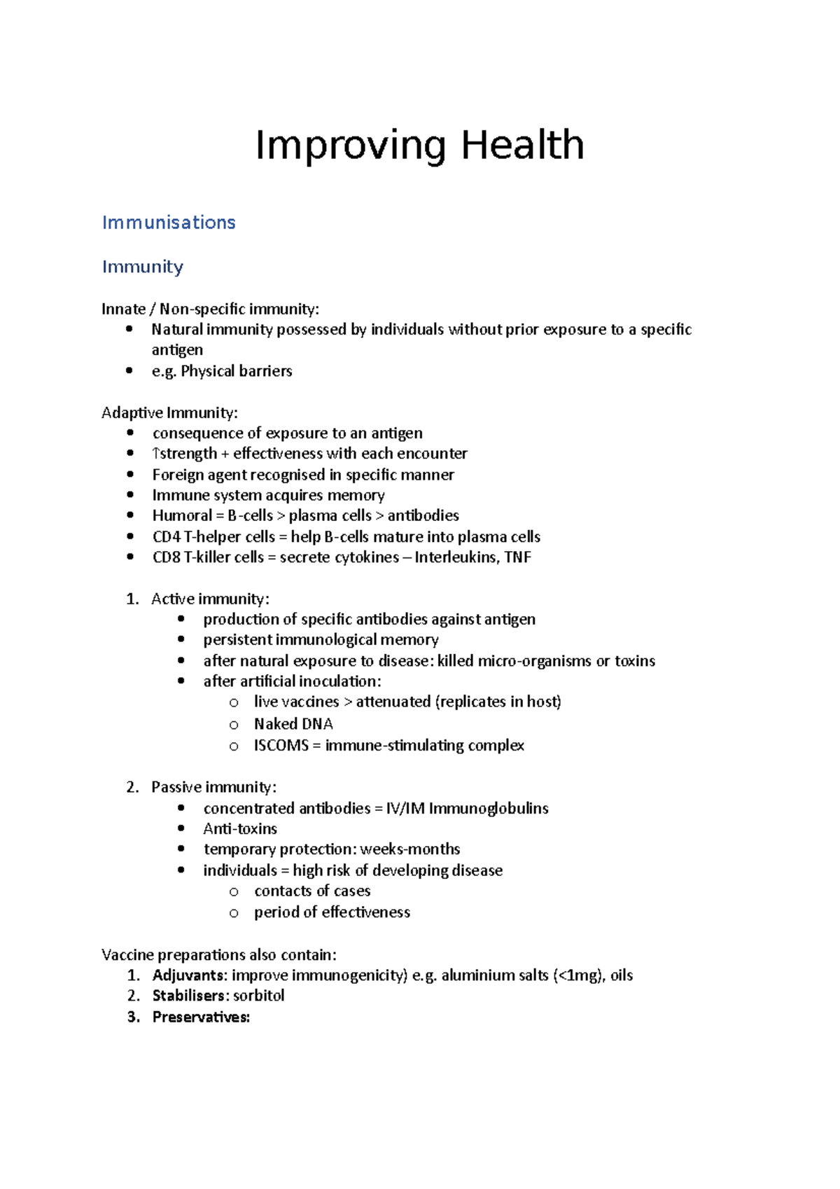 Improving Health - 18 - Lecture notes 6 - Improving Health ...