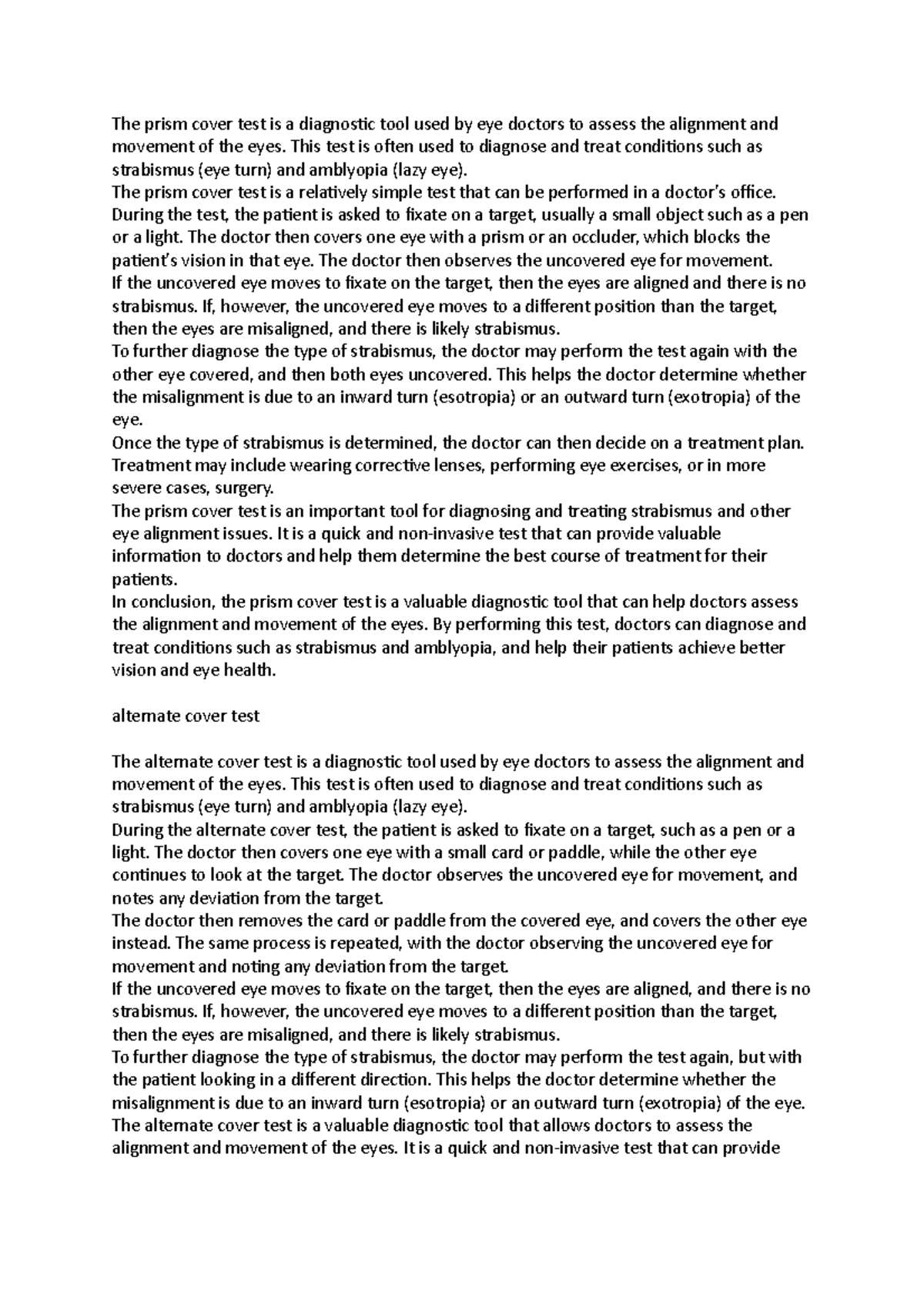 The prism cover test - This test is often used to diagnose and treat ...