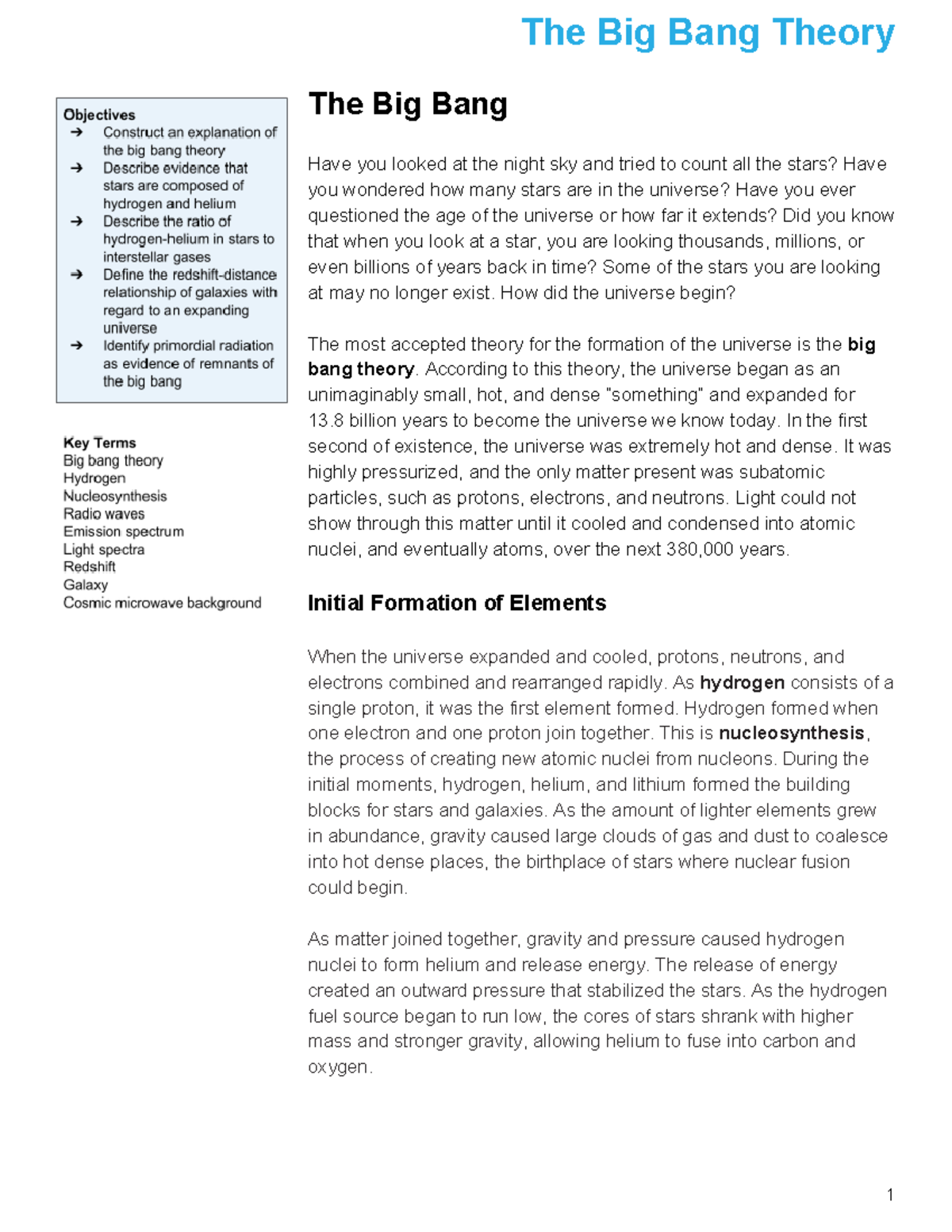 NGSS Hsess The Big Bang Explain STEMscopedia - The Big Bang Have you ...