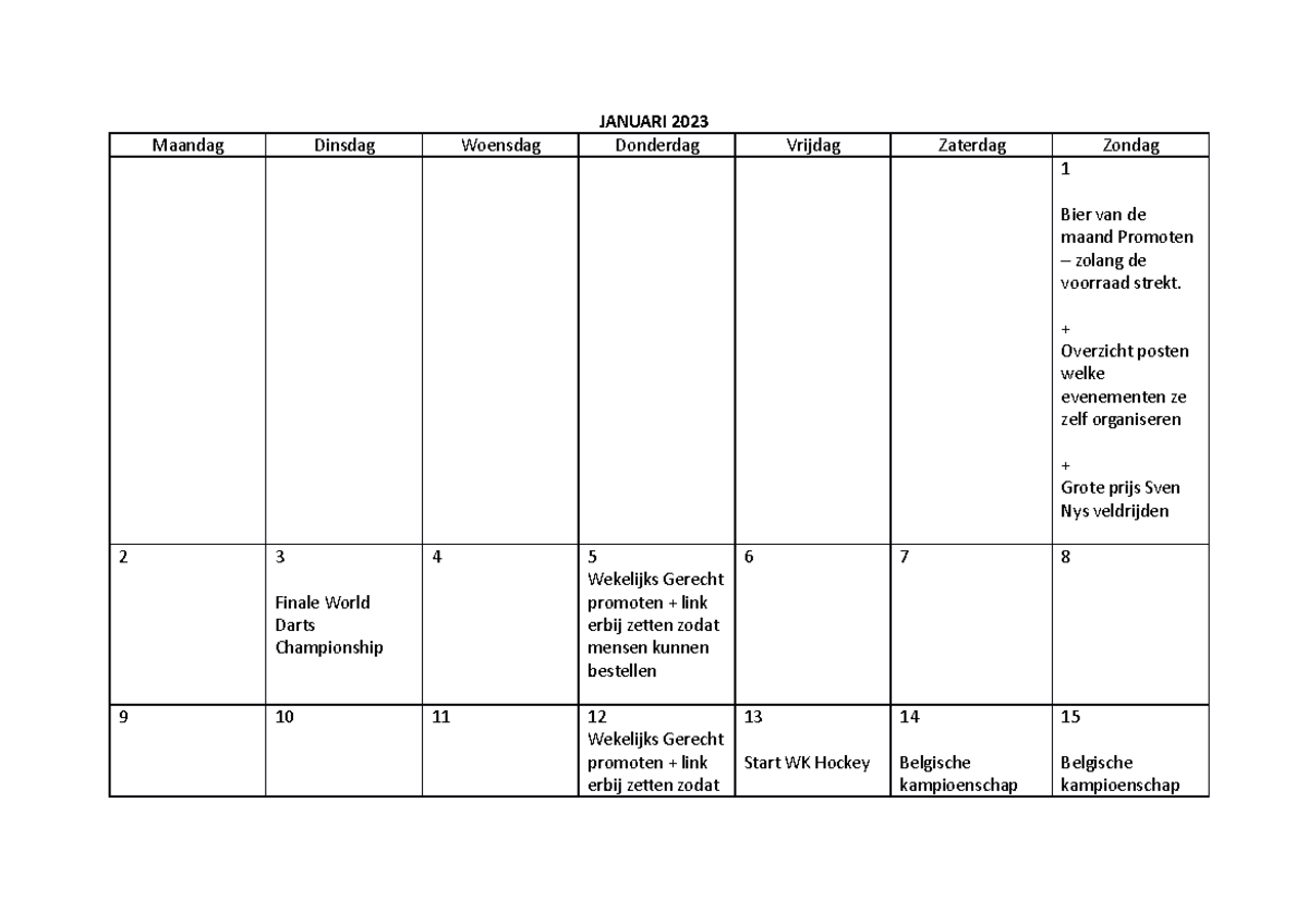 Content-calendar - Good work - JANUARI 2023 Maandag Dinsdag Woensdag ...
