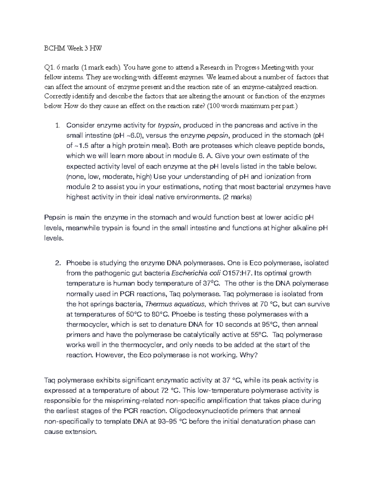 BCHM Week 3 HW - Module 3 homework questions with answers - BCHM Week 3 ...