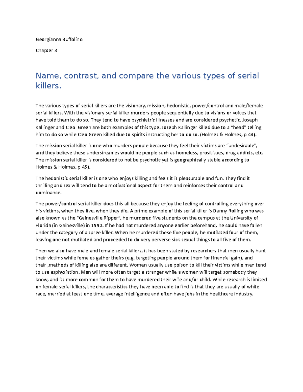 Chapter 4 serial killers - Georgianna Buffolino Chapter 3 Name ...