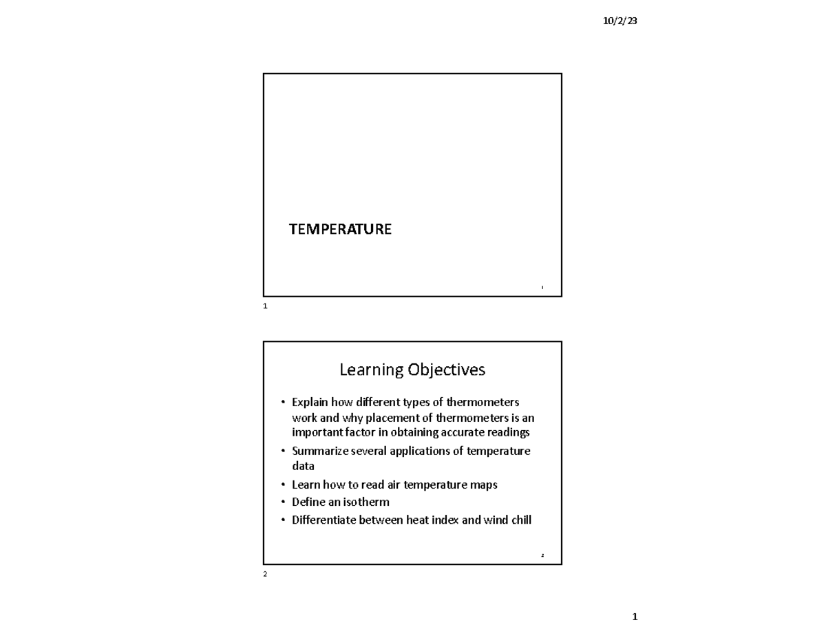ATMS 1001 Temperature - lecture notes - TEMPERATURE 1 1 Learning ...