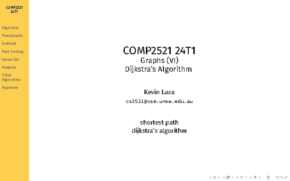 Week07tue Dijkstras Algorithm 24t Algorithm Pseudocode Example Path Finding Vertex Set