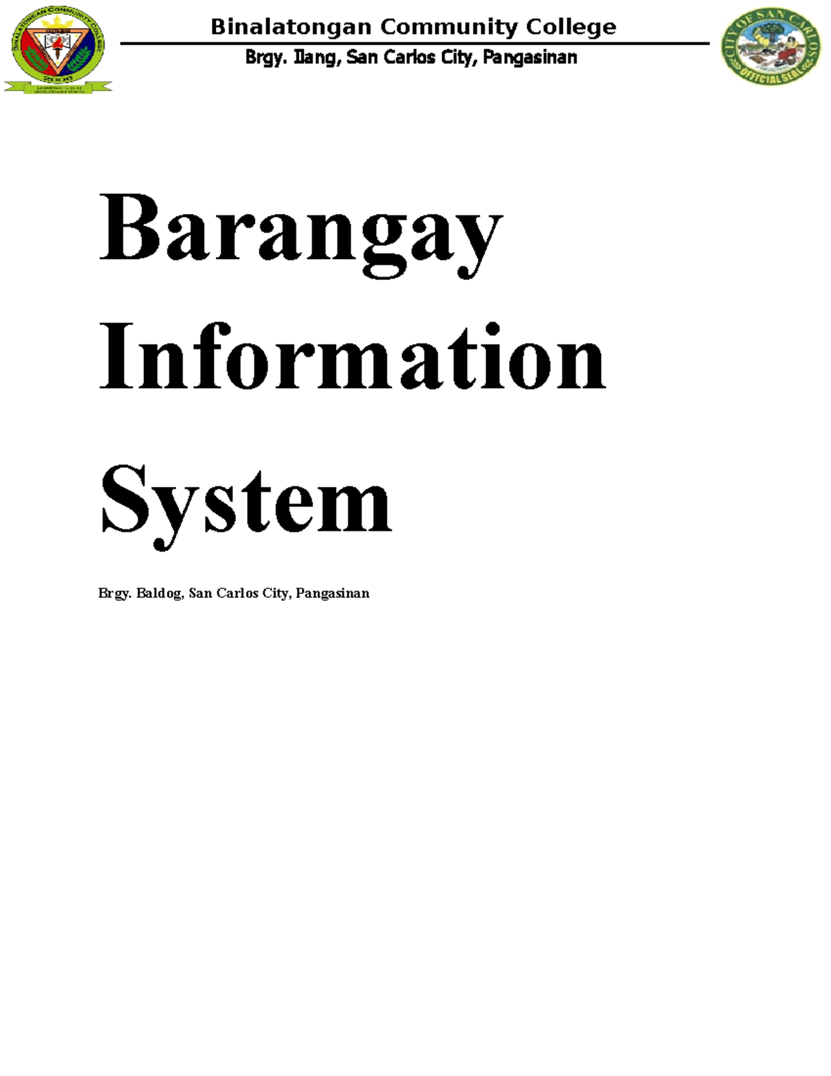 Barangay Information System Binalatongan - Brgy. Ilang, San Carlos City, Pangasinan Barangay ...