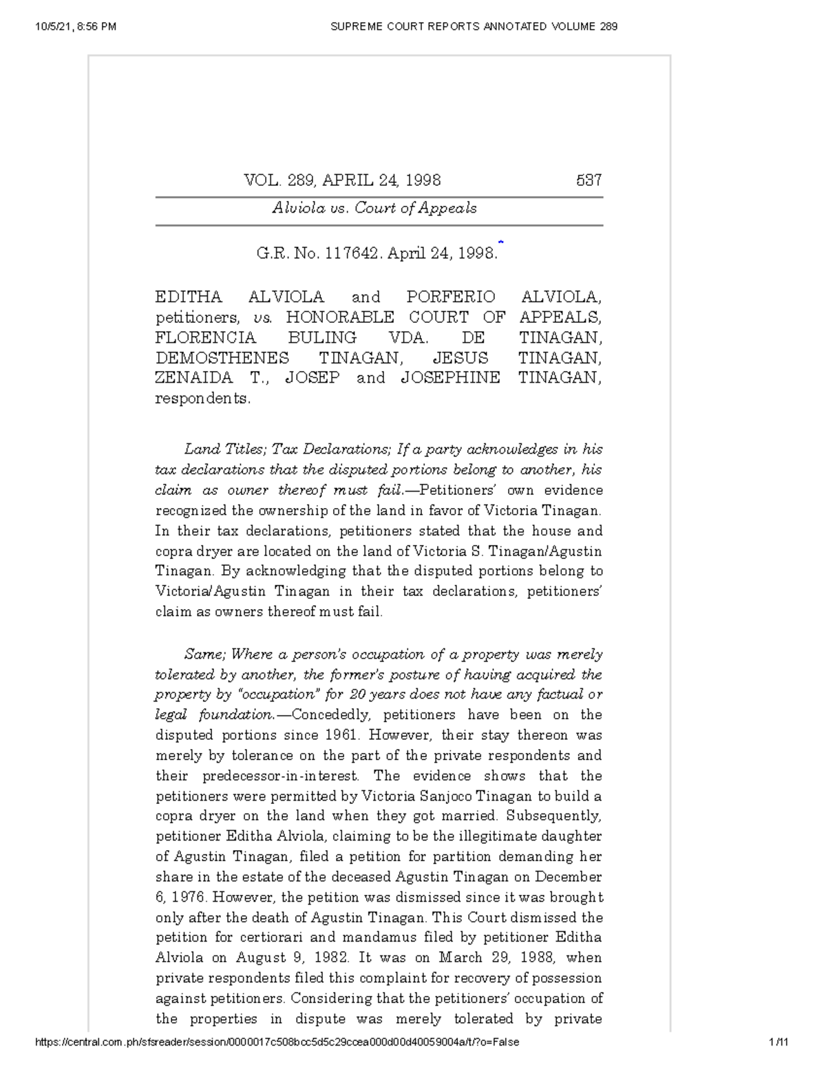 Alviola vs. Court of Appeals - VOL. 289, APRIL 24, 1998 537 Alviola vs ...