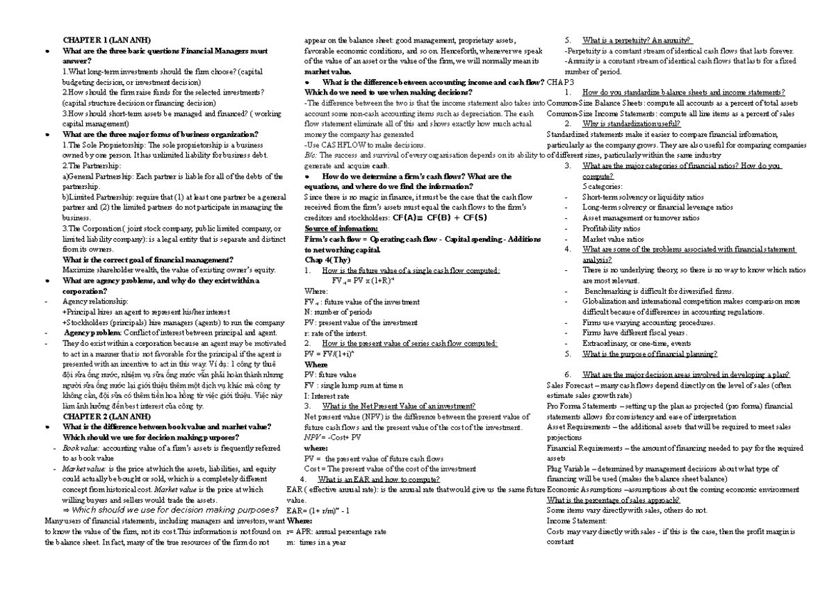 Concept Questions of some chapters - CHAPTER 1 (LAN ANH) What are the ...