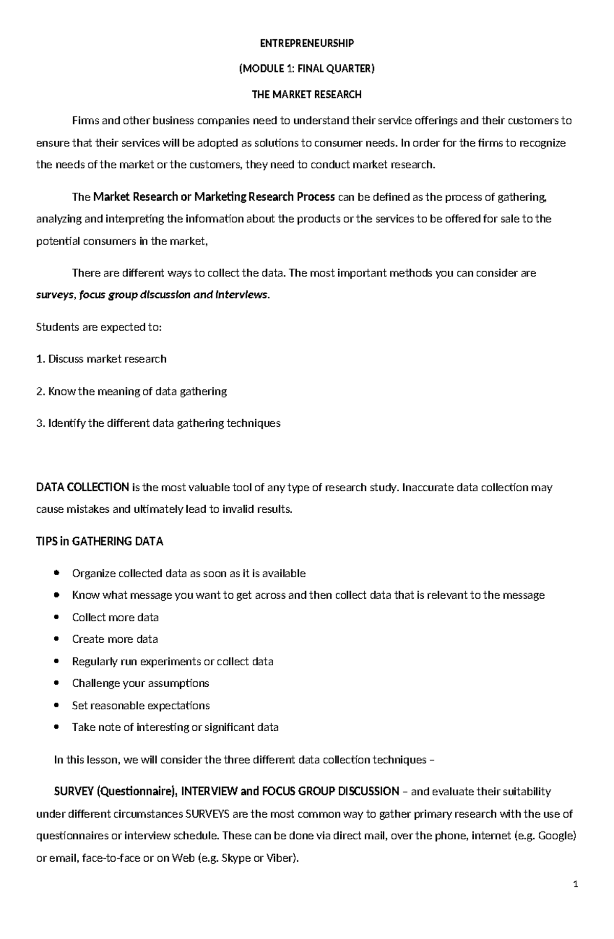 Module 1 Entrep ( Finals) - ENTREPRENEURSHIP (MODULE 1: FINAL QUARTER ...