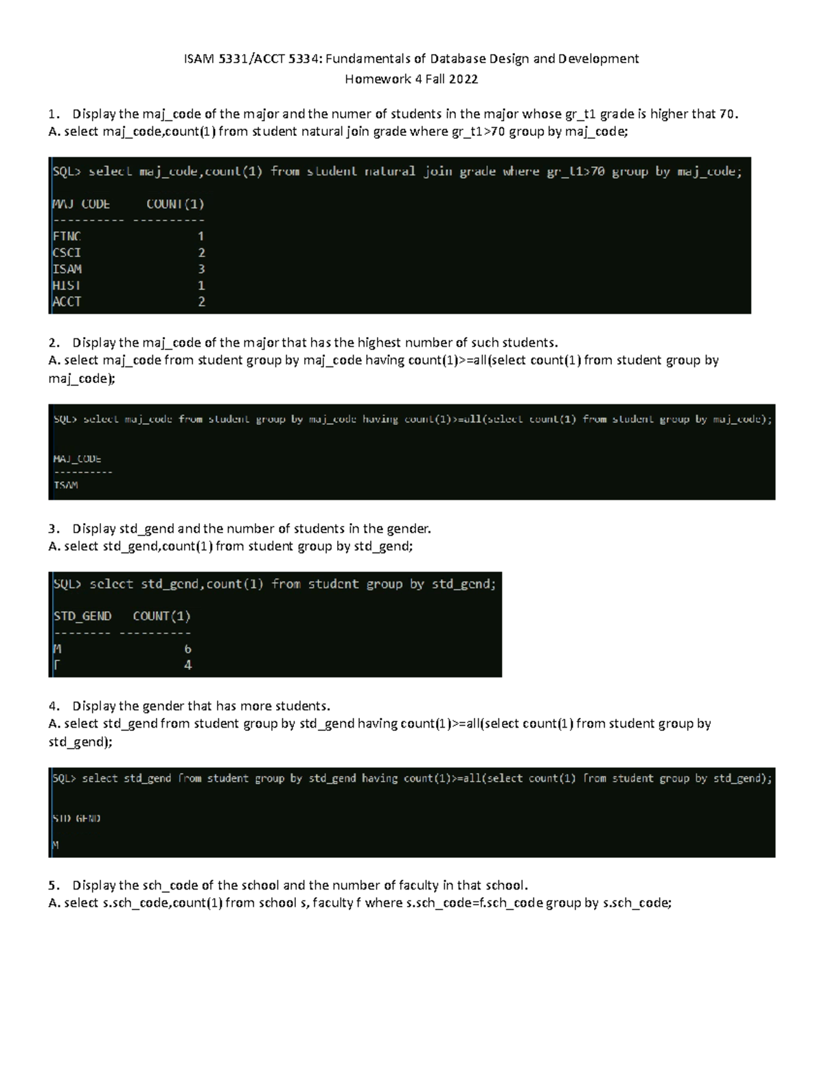 ISAM5331 5333 ch Homework - ISAM 5331/ACCT 5334: Fundamentals of Database Design and Development ...
