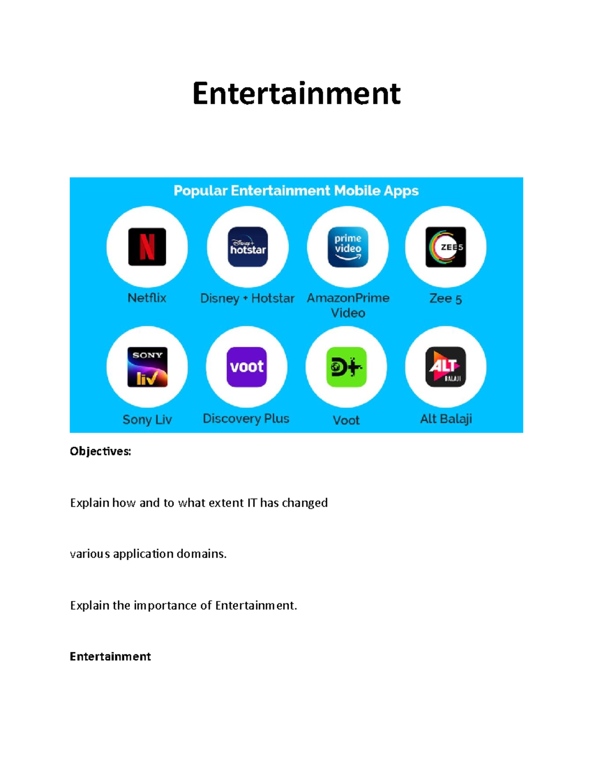 Entertainment apps - Entertainment Objectives: Explain how and to what ...
