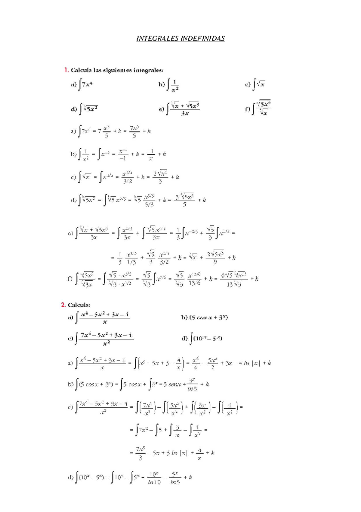 Integrales Indefinidas Resueltos 01 - INTEGRALES INDEFINIDAS 1. Calcula ...