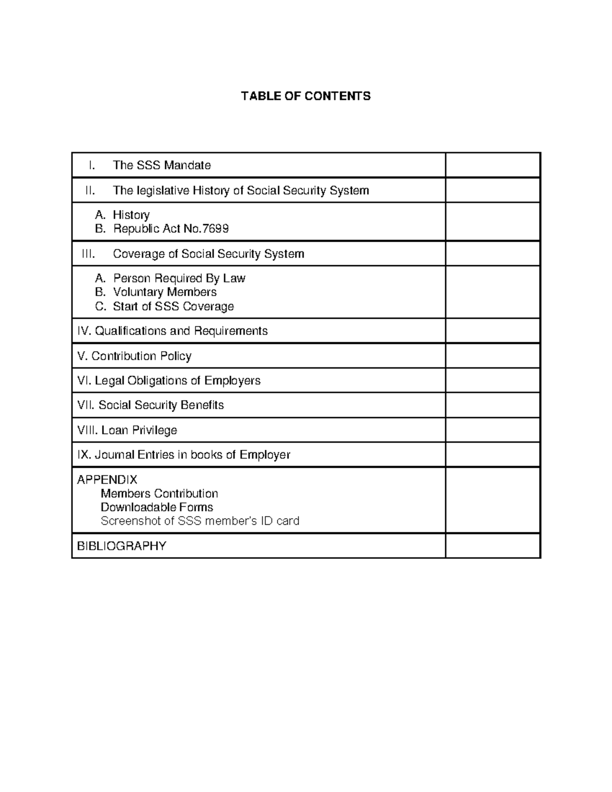 Cluster 4 SSS Reporting-1-10 - TABLE OF CONTENTS I. The SSS Mandate II ...