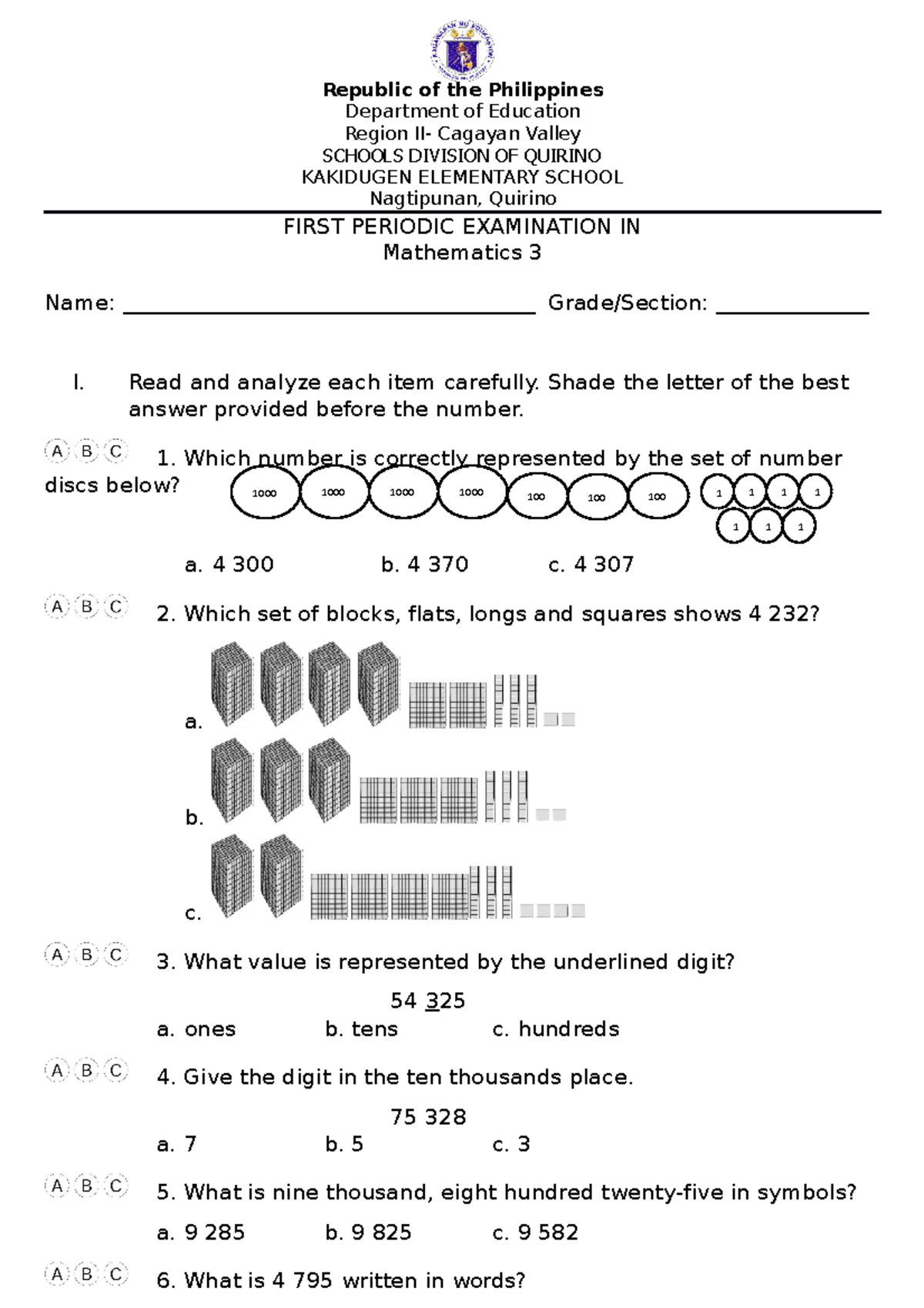 Summative-test-MATH3 - Republic of the Philippines Department of ...
