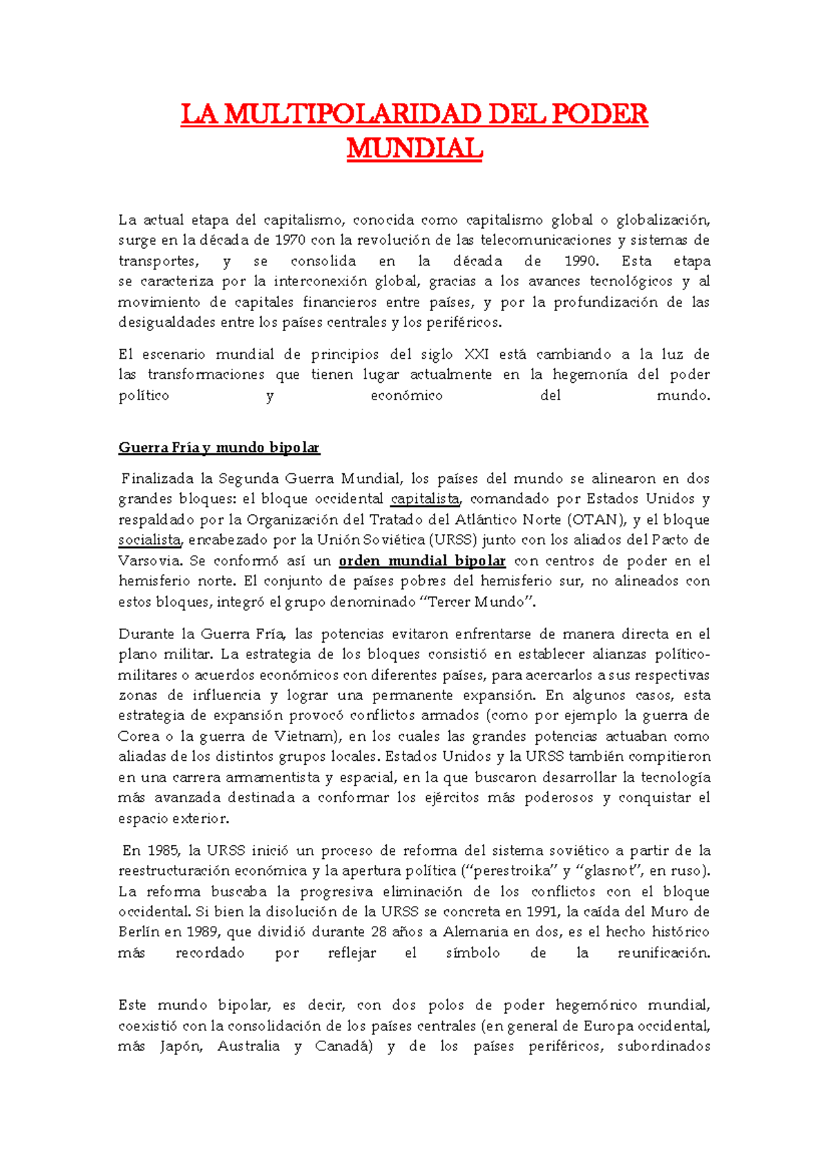 LA Multipolaridad DEL Poder Mundial - LA MULTIPOLARIDAD DEL PODER ...