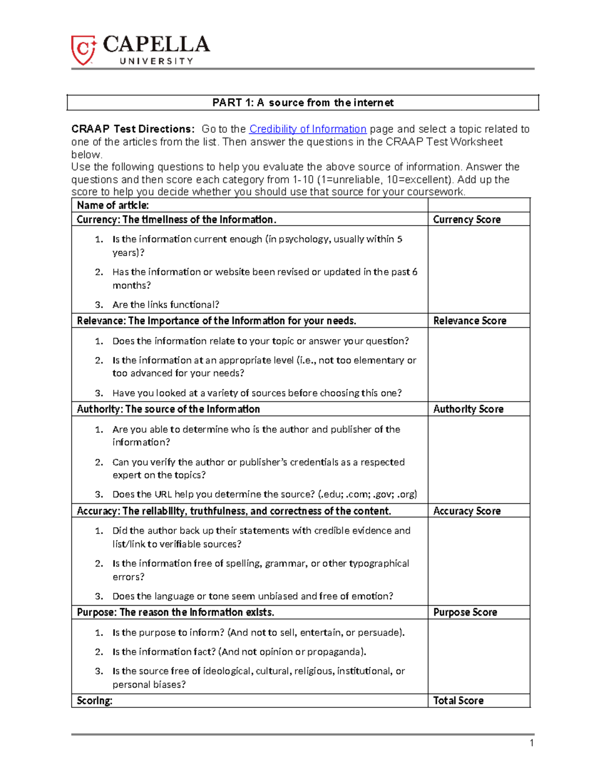 Cf craap test library worksheet - PART 1: A source from the internet ...