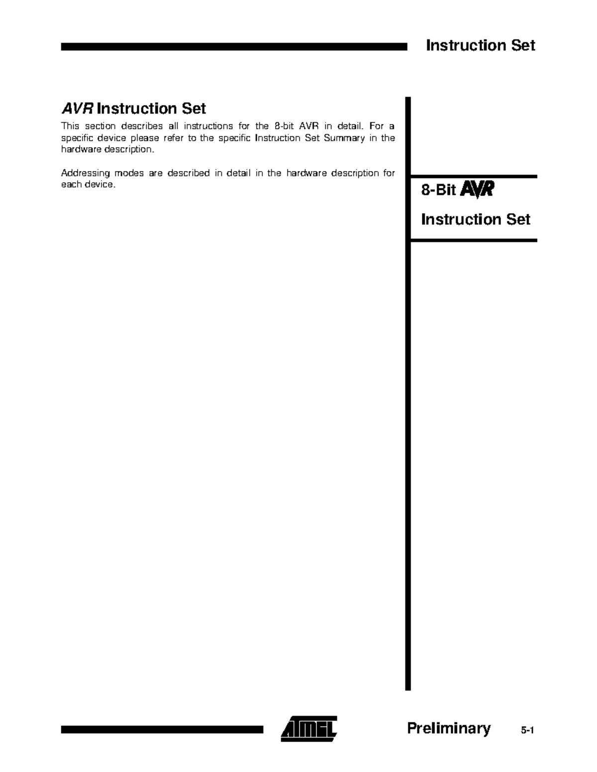 CPUs Atmel Describe Databook CHAP05 - Instruction Set Preliminary 5 ...