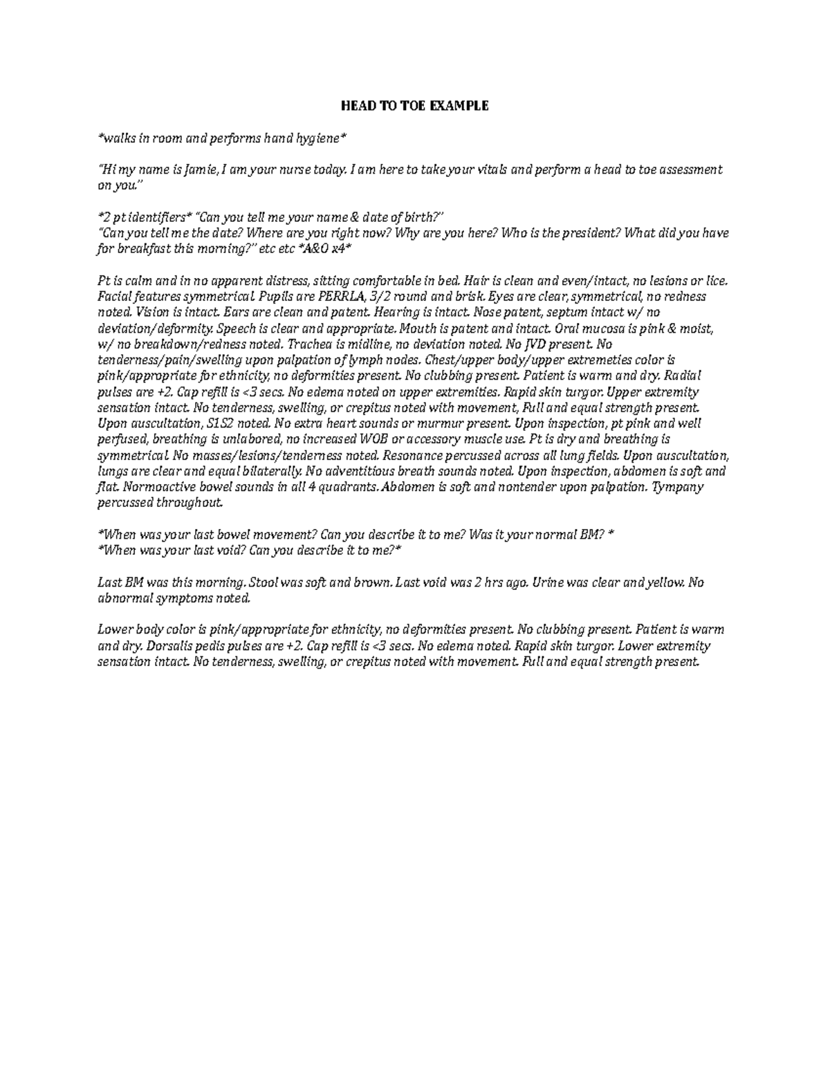 Head to Toe Script Example - HEAD TO TOE EXAMPLE walks in room and ...