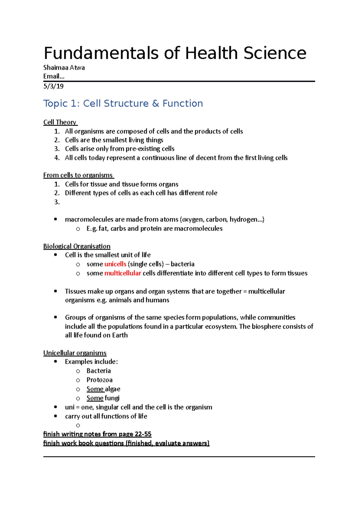 Fundamentals of Health Science - Fundamentals of Health Science Shaimaa ...