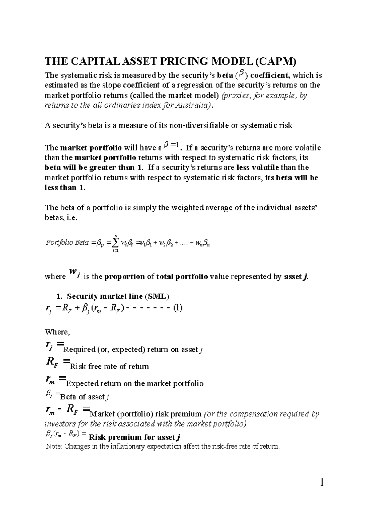 CAPM - CAPM - THE CAPITAL ASSET PRICING MODEL (CAPM) The systematic ...