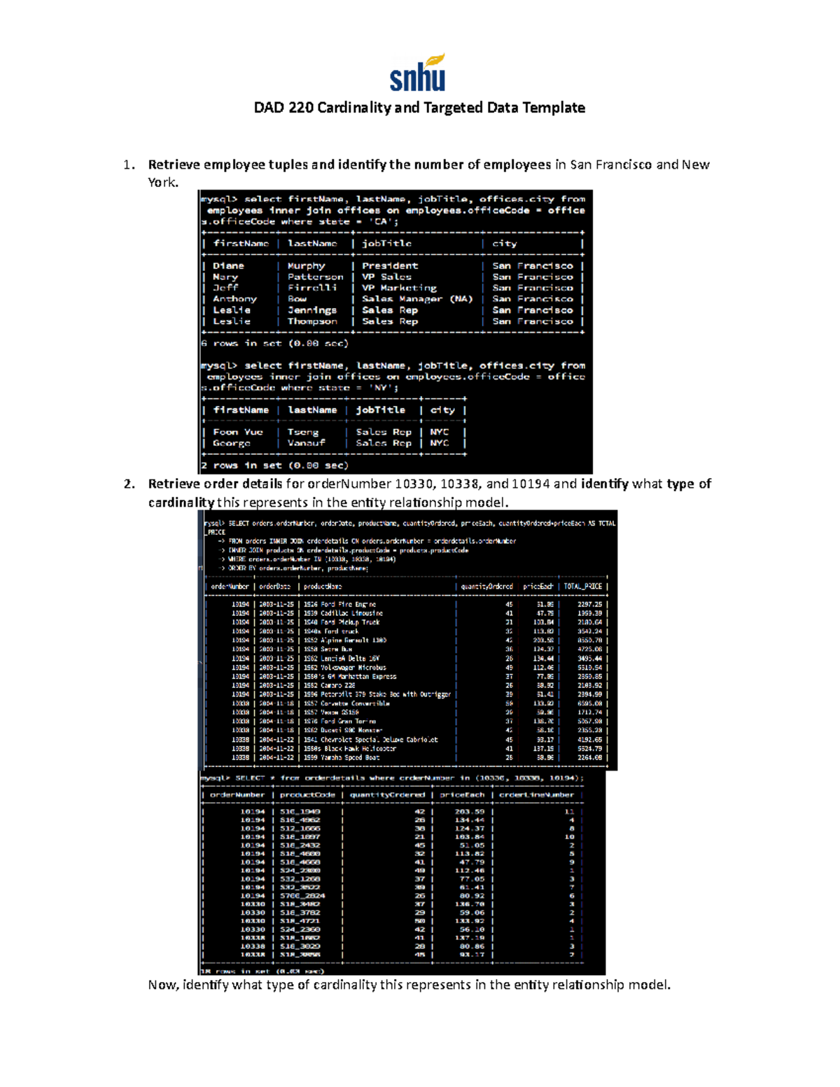 DAD 220 - Cardinality Assignment - DAD 220 Cardinality and Targeted ...