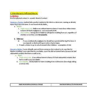 Torts Law Outline - 3 - VIII. STRICT LIABILITY “Act at your peril ...