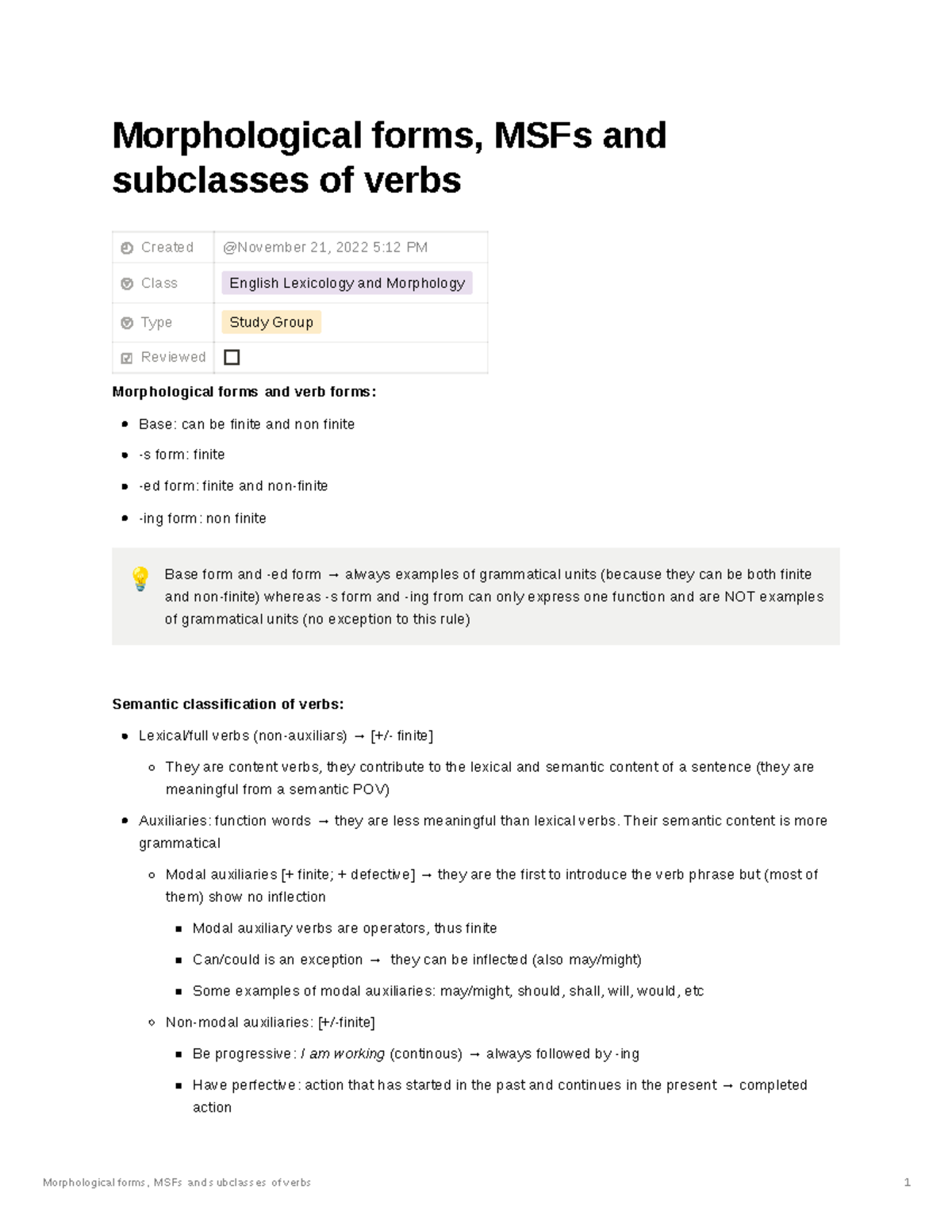 Morphological forms MSFs and subclasses of verbs - Their semantic ...