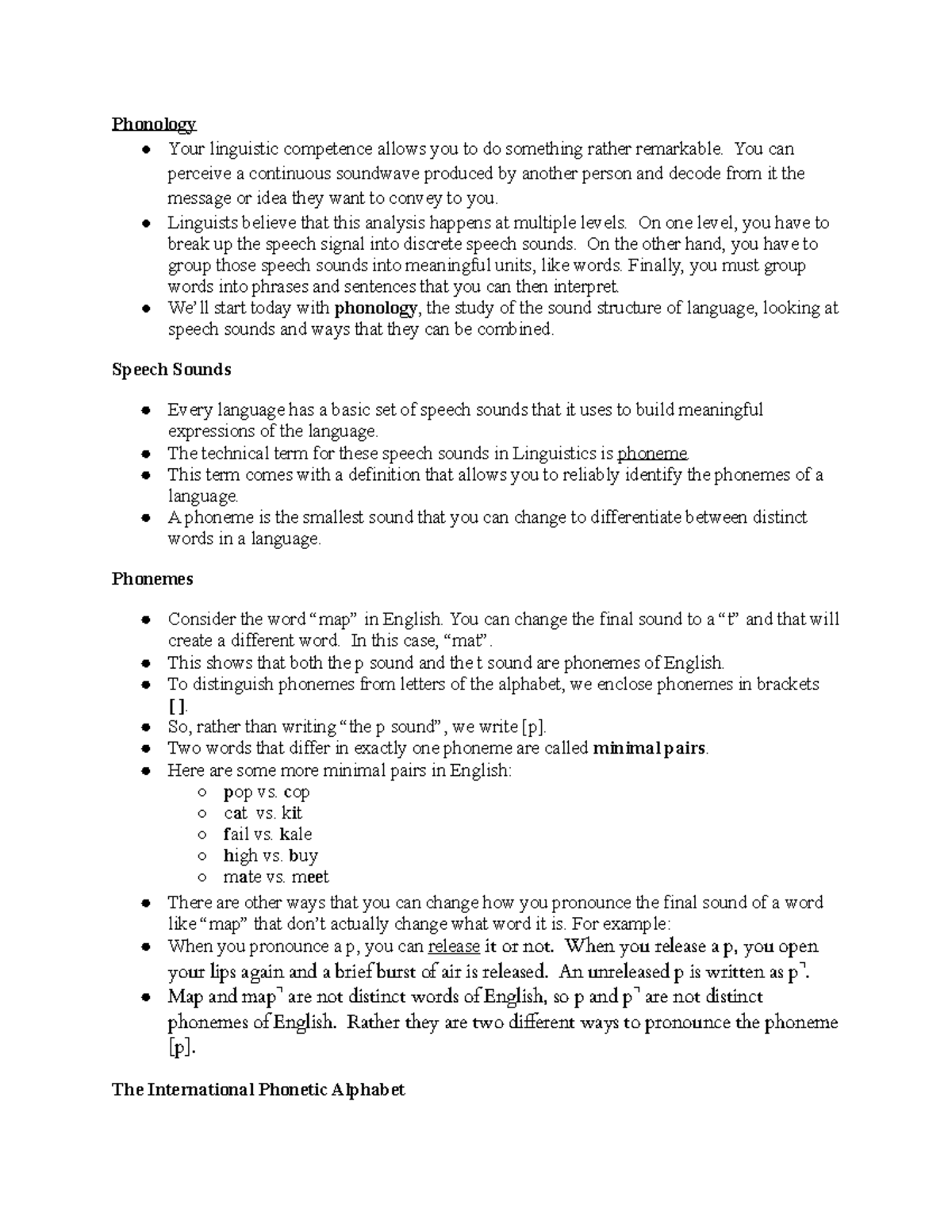 LING Notes 2 - Lecture material covered on exam 2 - Phonology Your ...