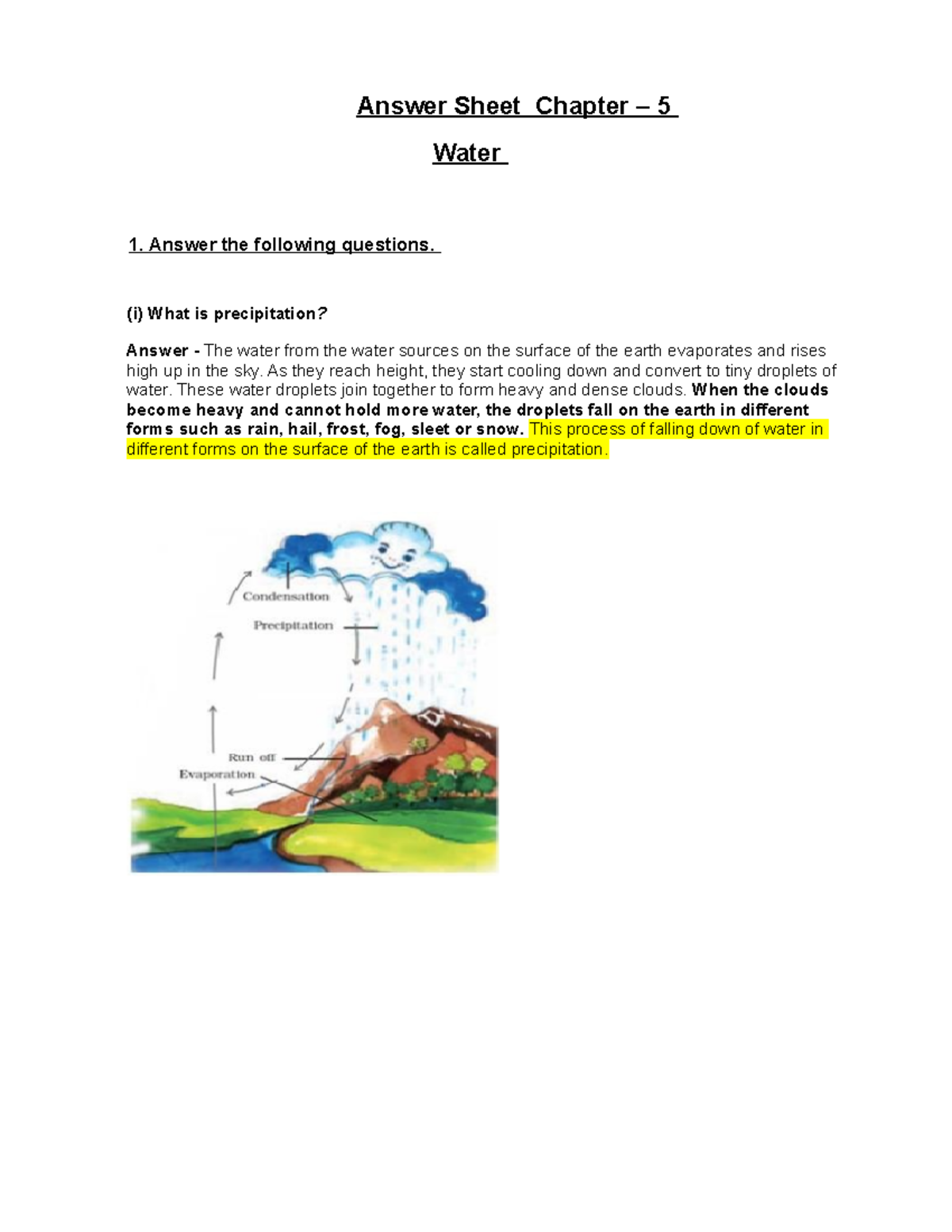 Answer Sheet Water - Study notes. - Answer Sheet Chapter – 5 Water 1 ...
